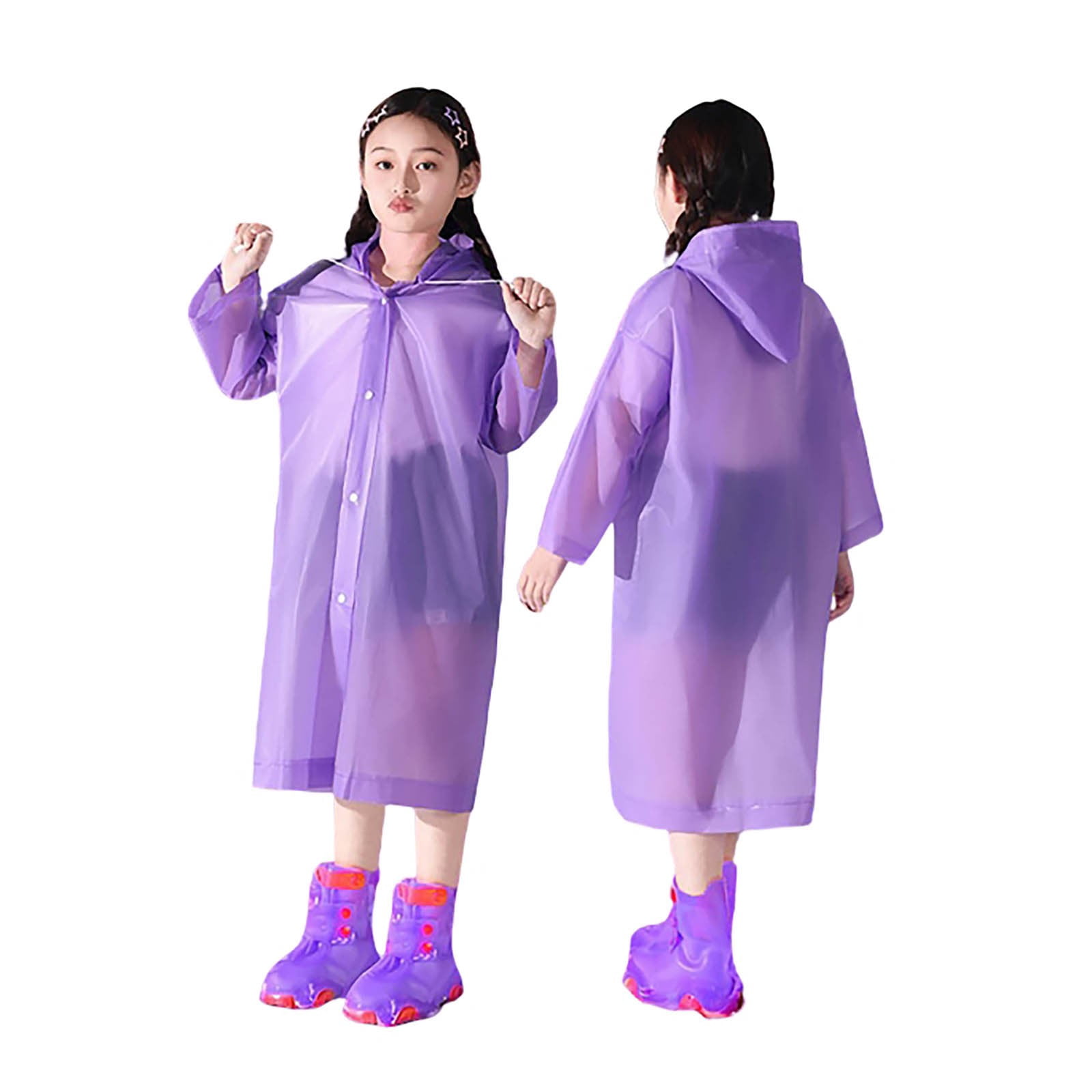 Spring Summer Fall Girls' Plain Color Buttoned Thick Poncho Raincoats ...