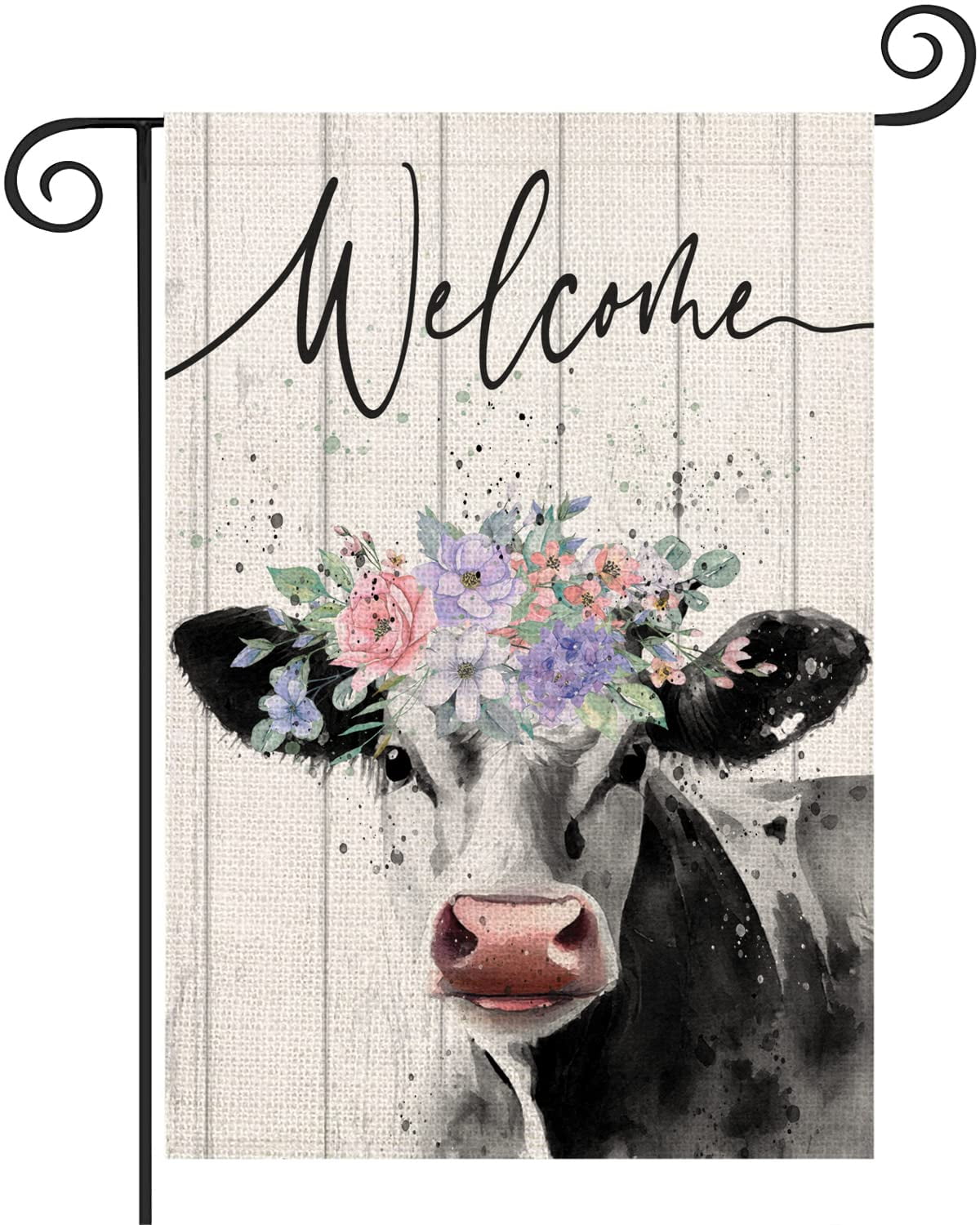 Spring Summer Farm Animals Dairy Cow Garden Flag Welcome Floral Crown ...
