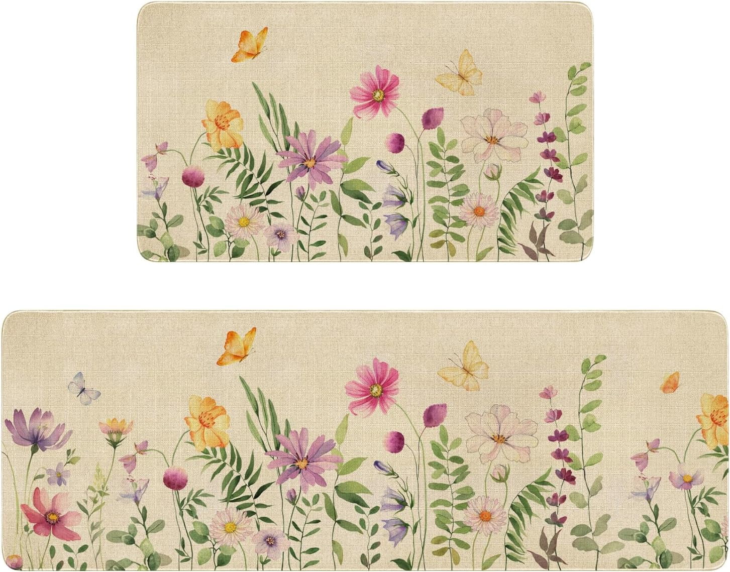 Spring Summer Farmhouse Kitchen Rugs and Mats Set of 2,Flower Floral ...