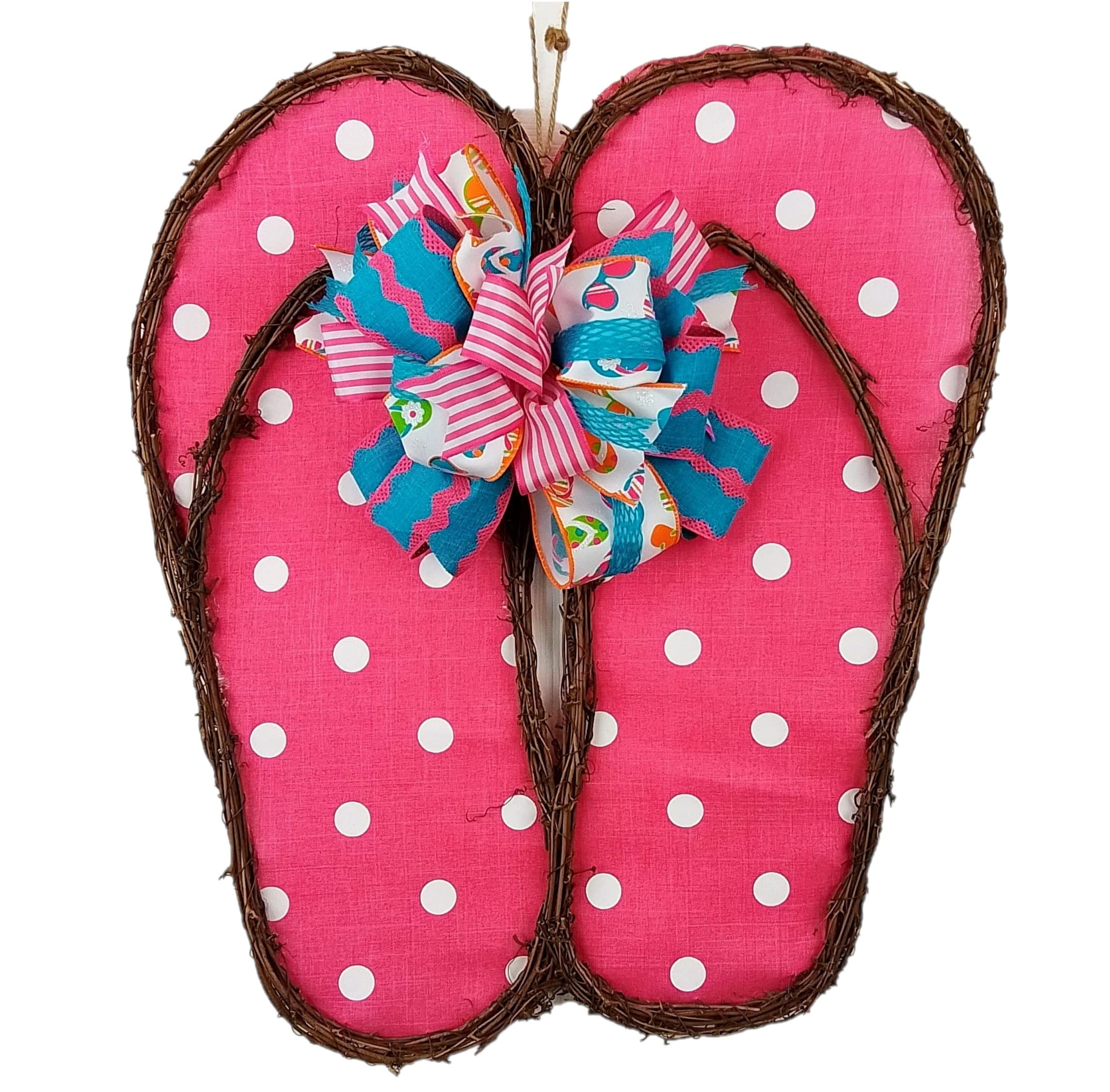 Spring Summer Flip Flop Grapevine Wreath - Polka Dot Door Hanger ...
