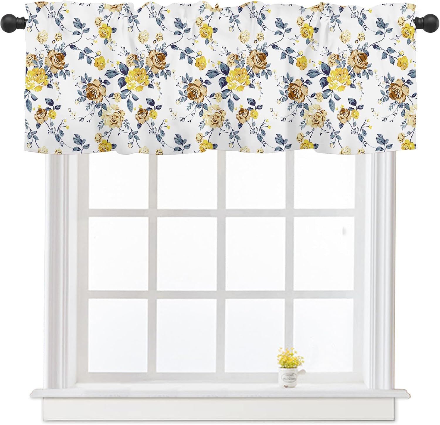 Spring Summer Floral Curtain Valances for Windows Watercolor Blue ...