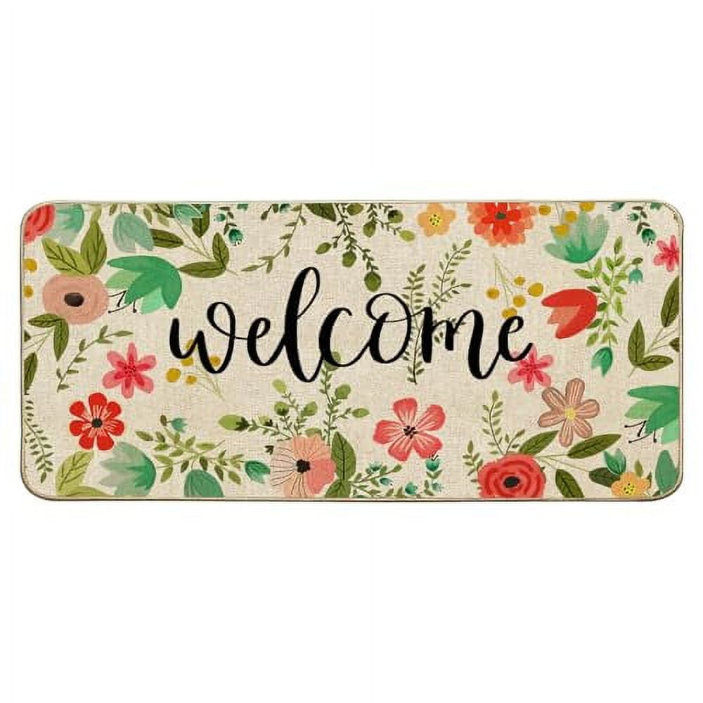 Spring Summer Floral Doormat Rug Boho Flower Leaf Welcome Outdoor ...