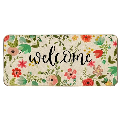 Spring Summer Floral Doormat Rug Boho Flower Leaf Welcome Outdoor ...