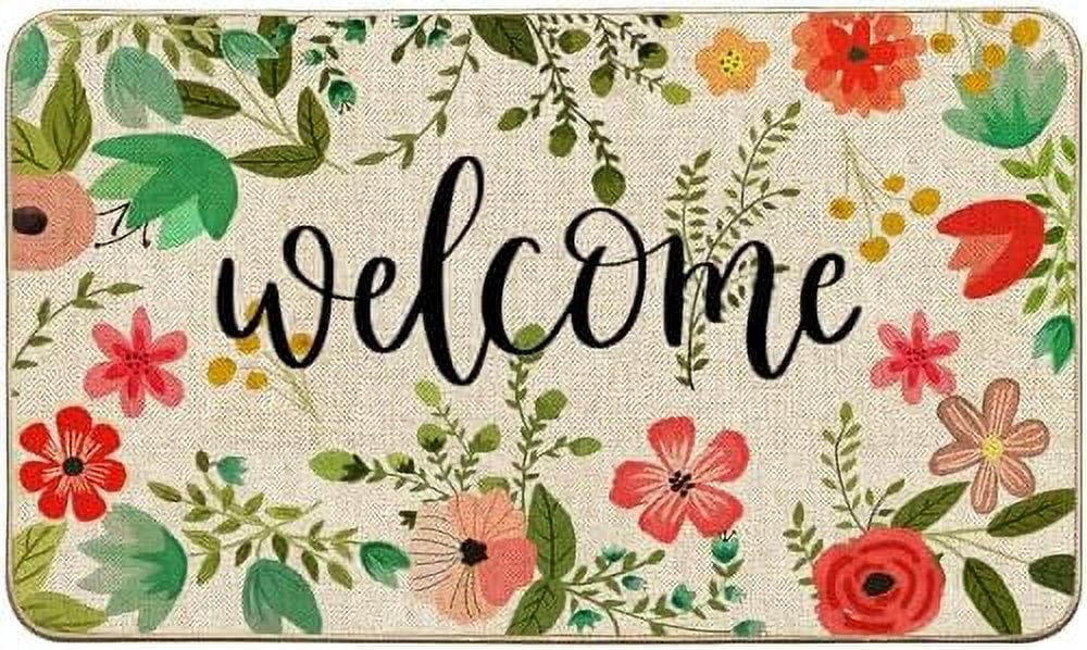 Spring Summer Floral Doormat Rug Boho Flower Leaf Welcome Outdoor ...