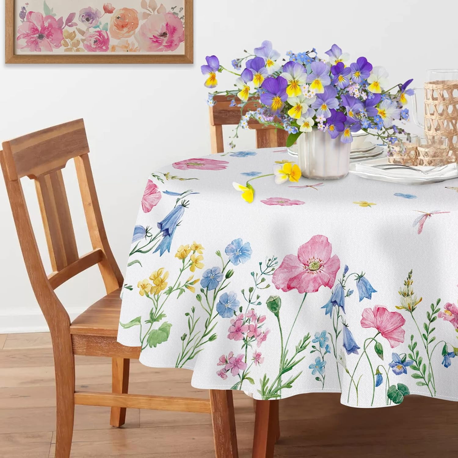 Spring Summer Floral Flowers Round Tablecloth 60 x 60 Inch, Poppy ...