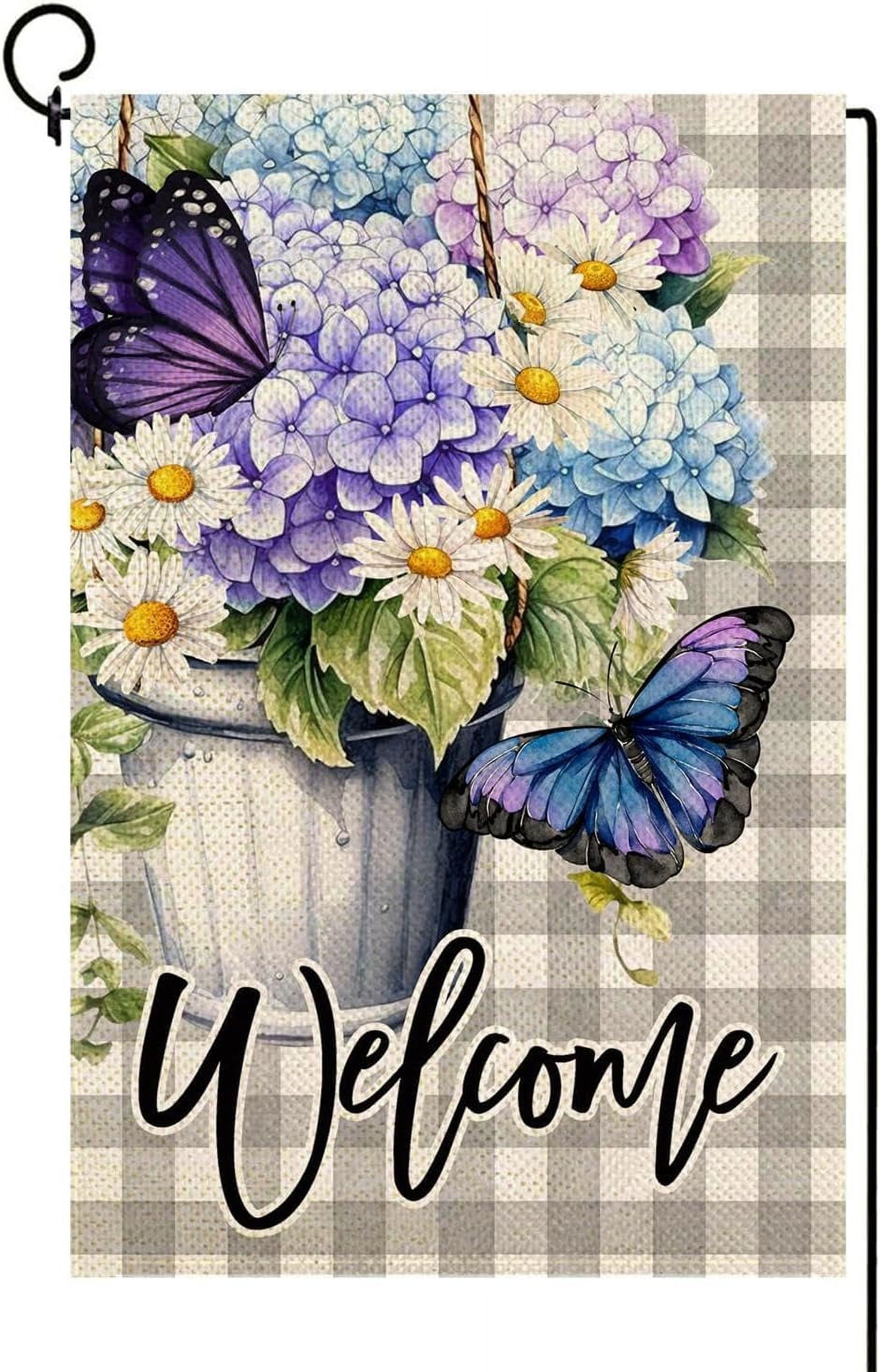 Spring Summer Floral Garden Flag Outdoor Welcome Hydrangea Flower Yard ...
