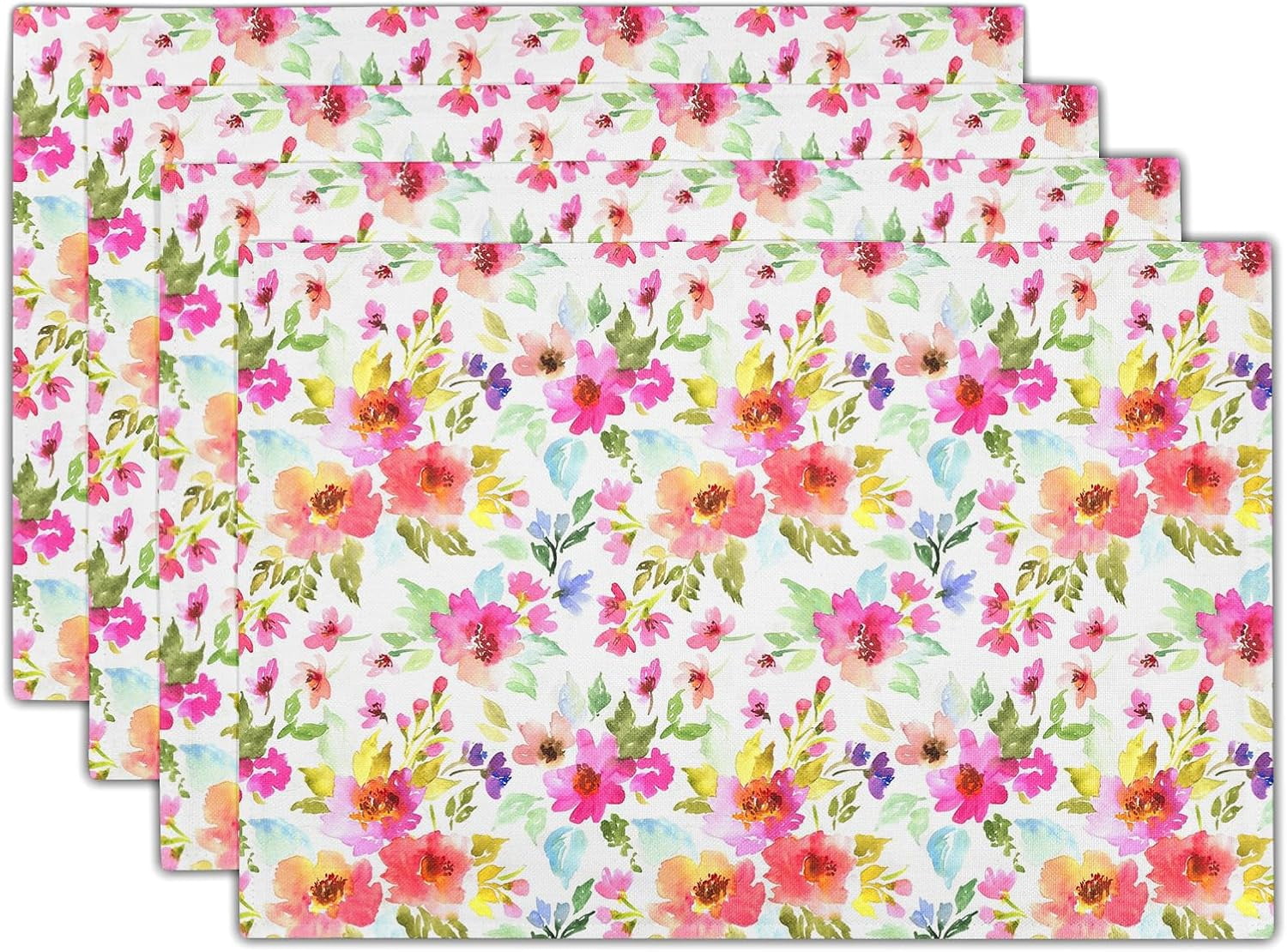 Spring Summer Floral Placemats Set of 4 12x18 Inch Watercolor Flowers ...