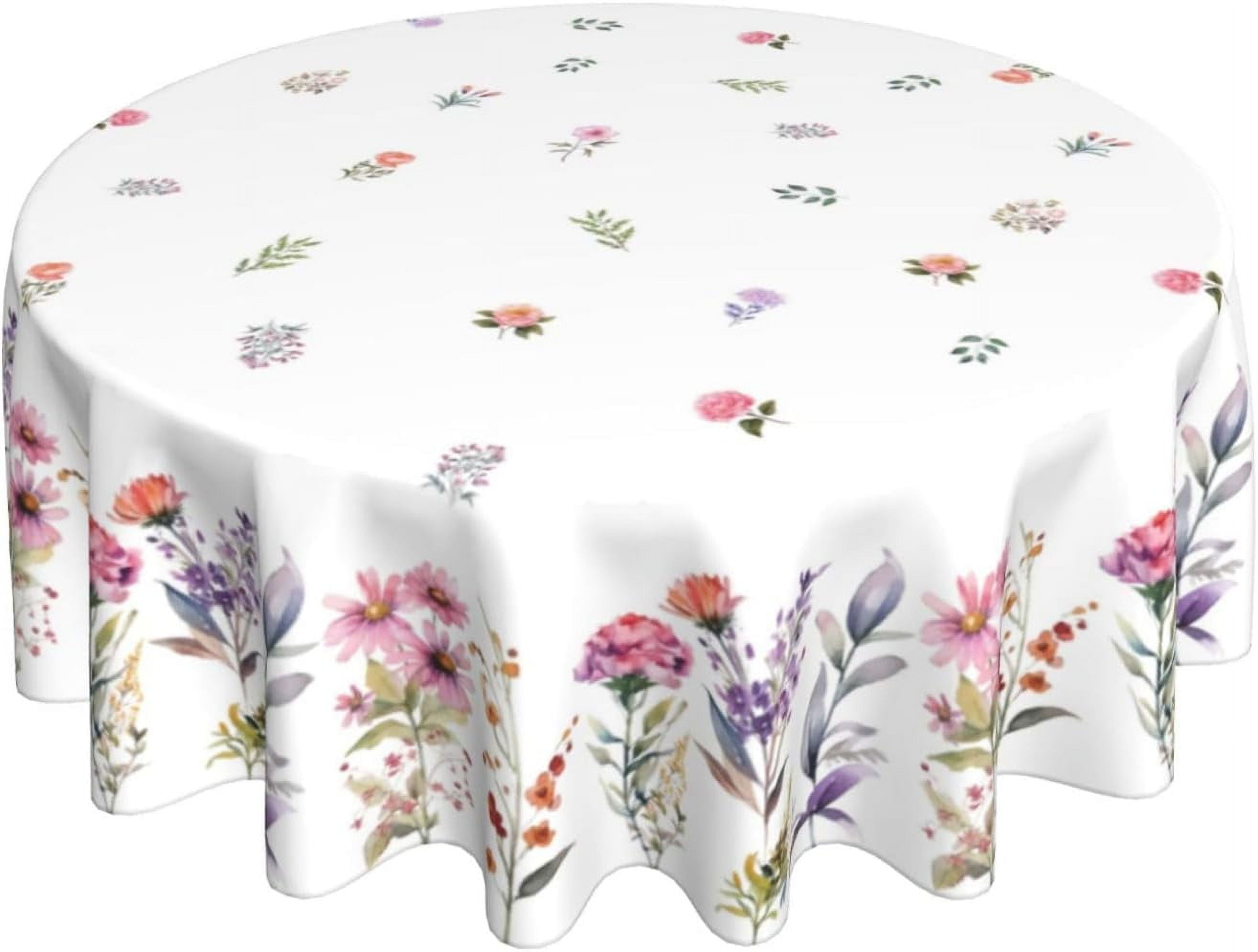 Spring Summer Floral Round Tablecloth 60 Inch Watercolor Wildflower ...