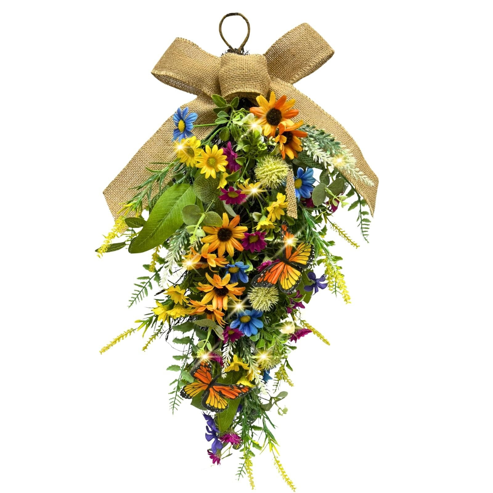 A Spring Summer Floral Teardrop Swags Pre-Lit Mixed Flower Teardrop ...