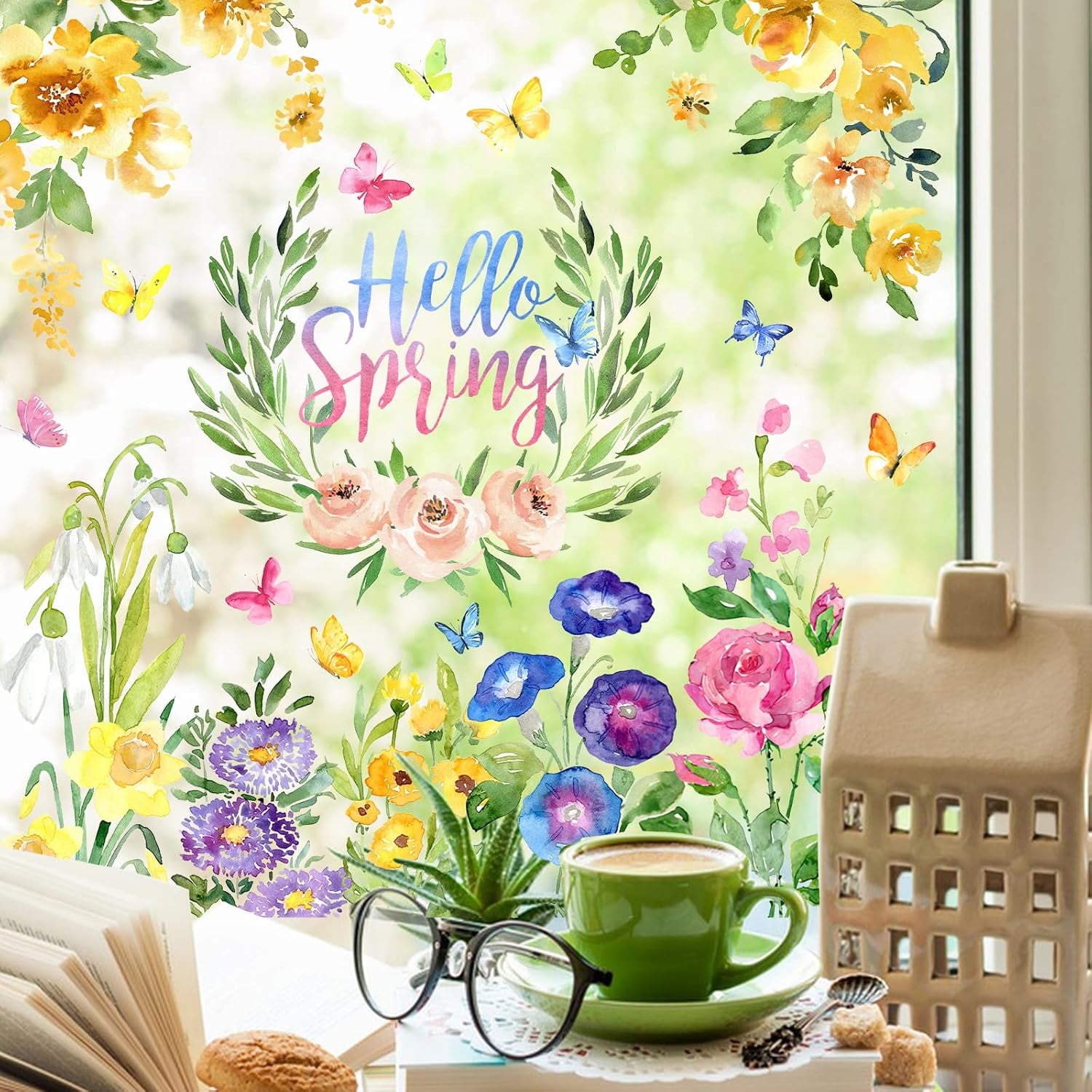 Spring Summer Flower Birds Window Clings 4 Sheets, Sunflower Cherry ...