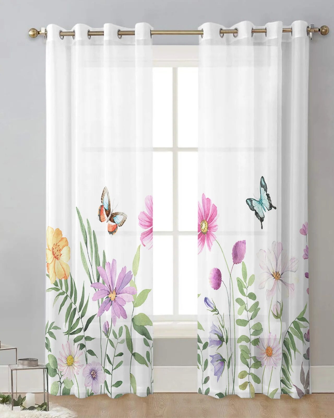 Spring Summer Flower Butterfly Tulle Living Room ration Transparent ...