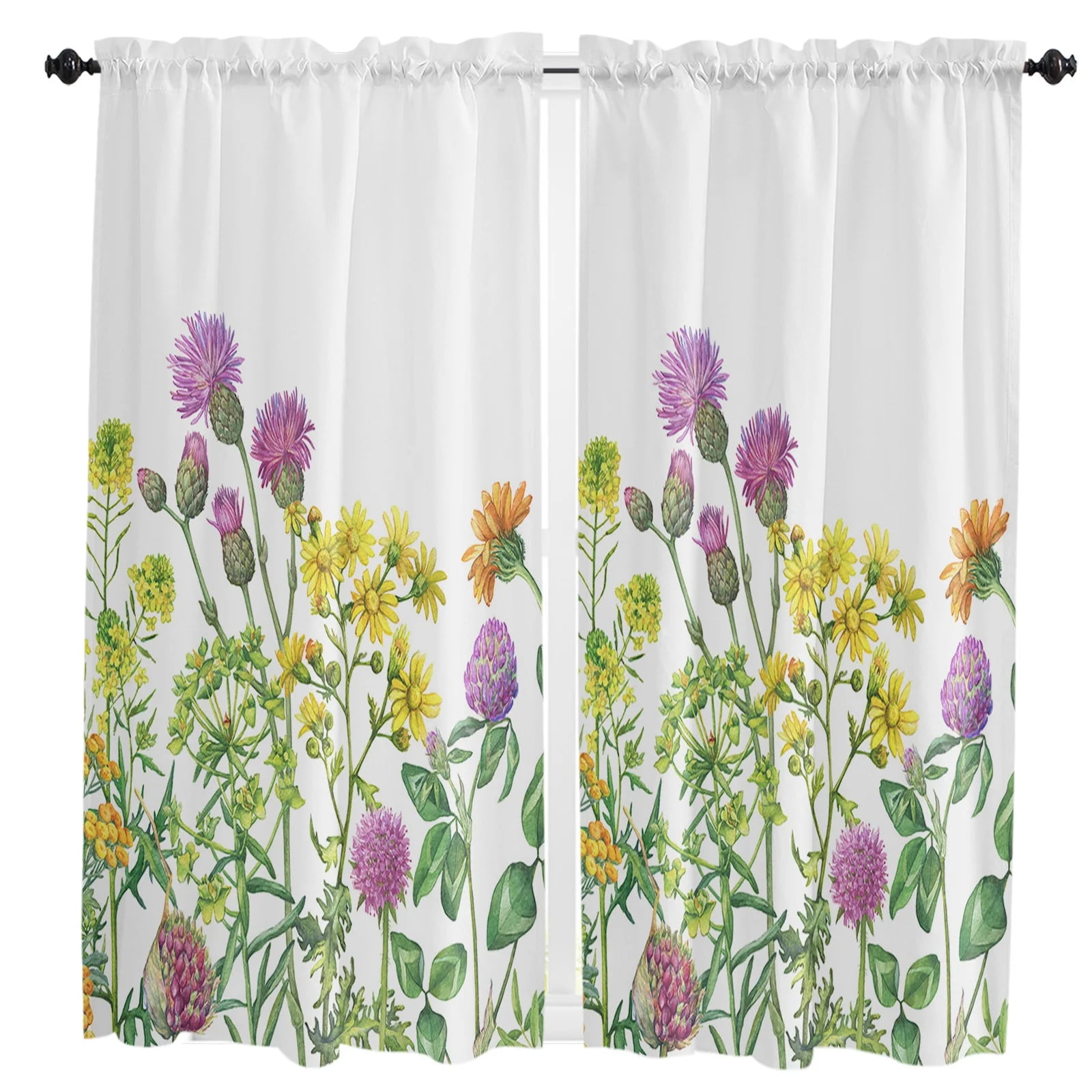 Spring Summer Flower Daisy Small Curtain Rod Pocket Short Curtains Half ...
