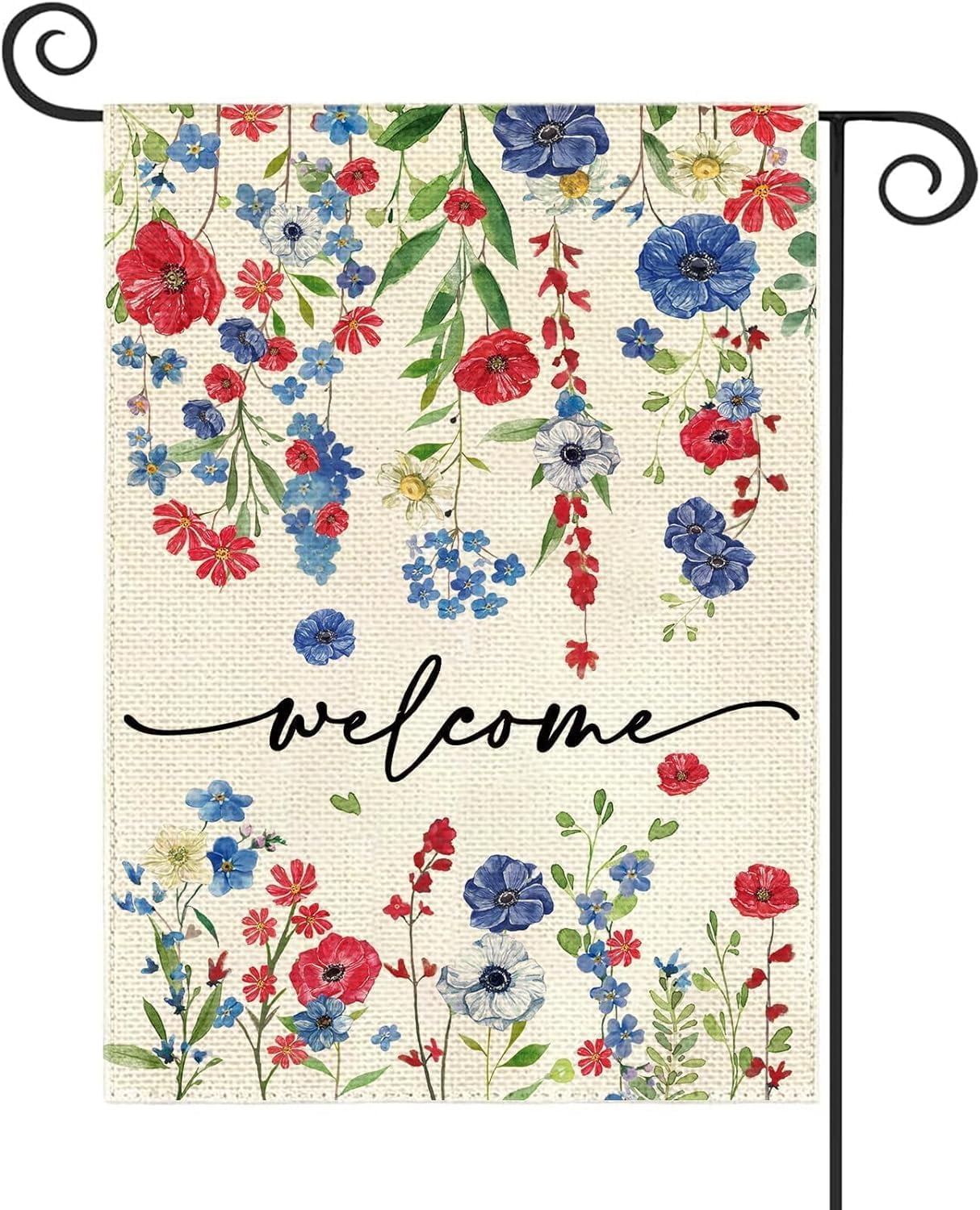 Spring Summer Flower Garden Flag Blue Floral Welcome Small Yard Flag ...