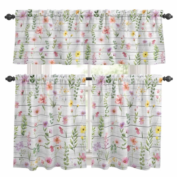 Spring Summer Flower Kitchen Curtains Set for Windows, Eucalyptus ...