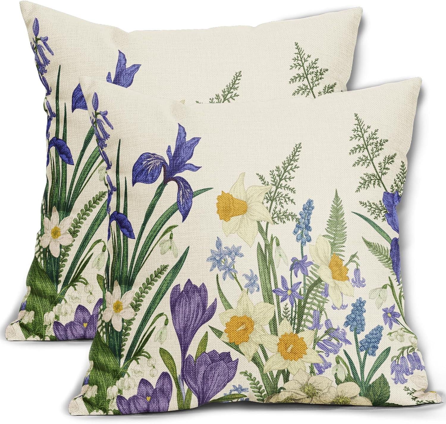 Spring Summer Flower Pillow Covers 20x20 Set of 2 Vintage White Purple ...