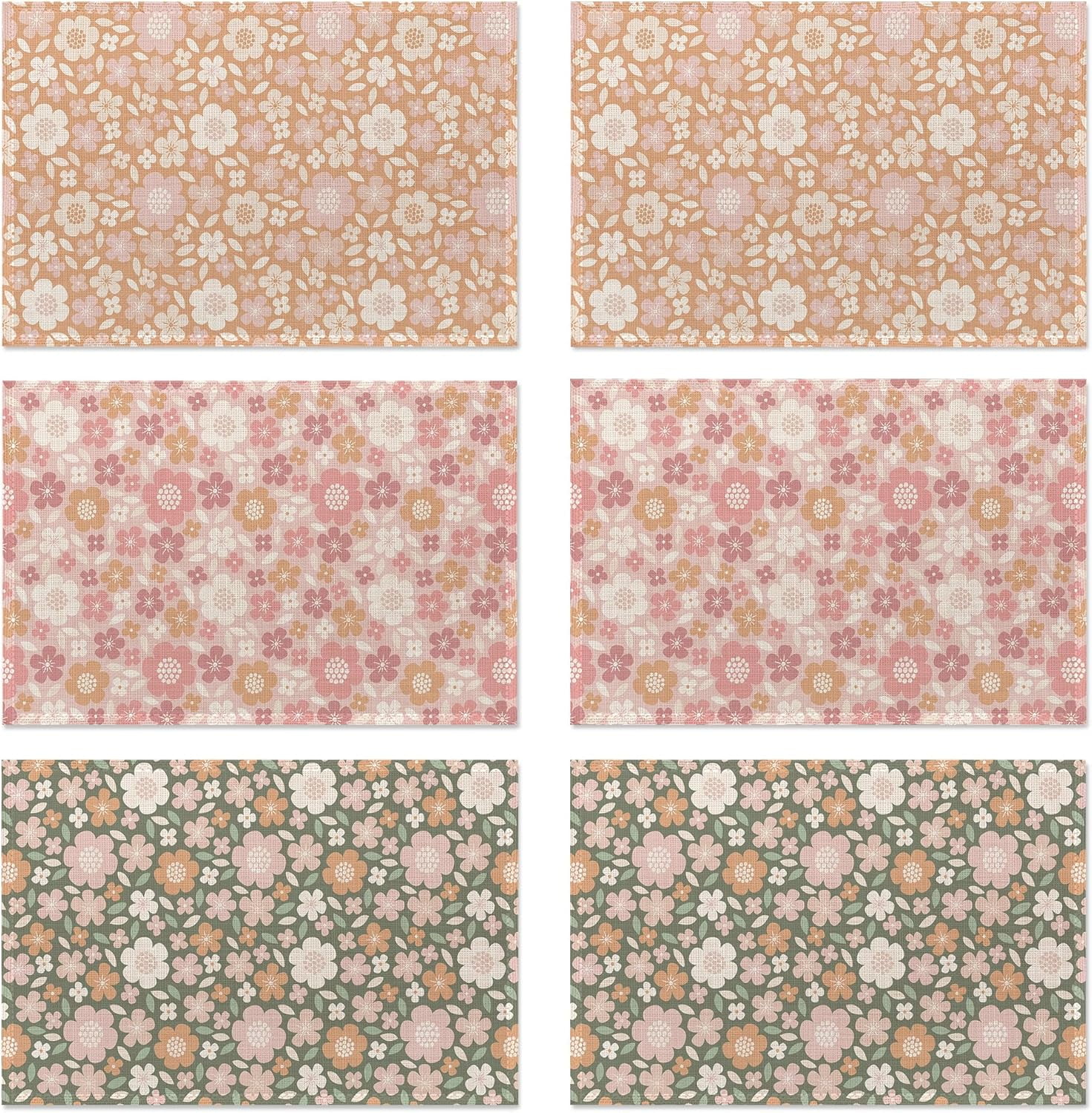Spring Summer Flower Placemats Set of 6,Washable Heat Resistant 12×18 ...