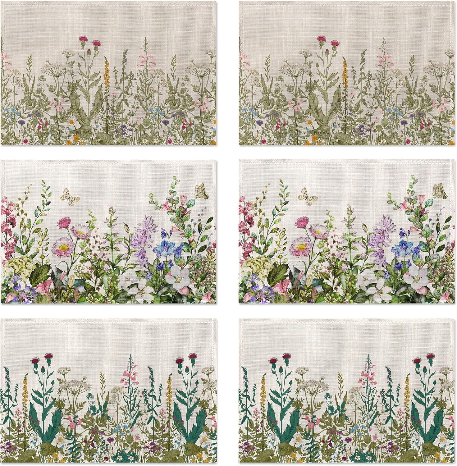 Spring Summer Flower Placemats Set of 6,Washable Heat Resistant 12×18 Inch Linen Table Mats ...