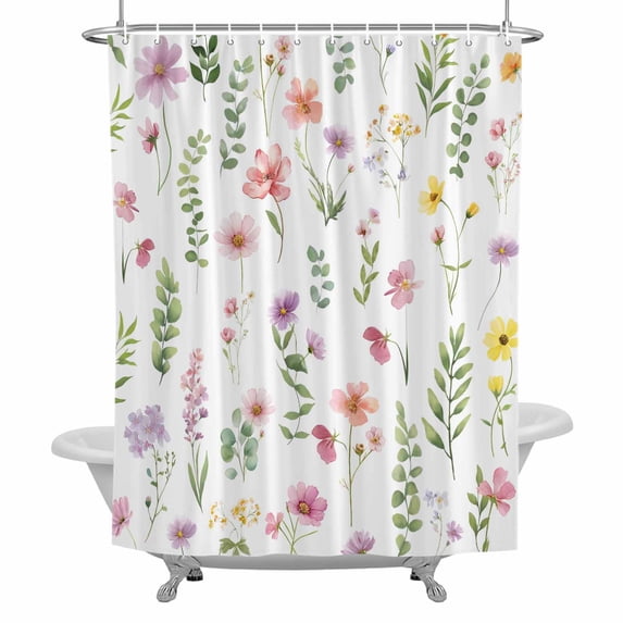Spring Summer Flower Shower Curtain for Bathroom, Eucalyptus Leaves ...
