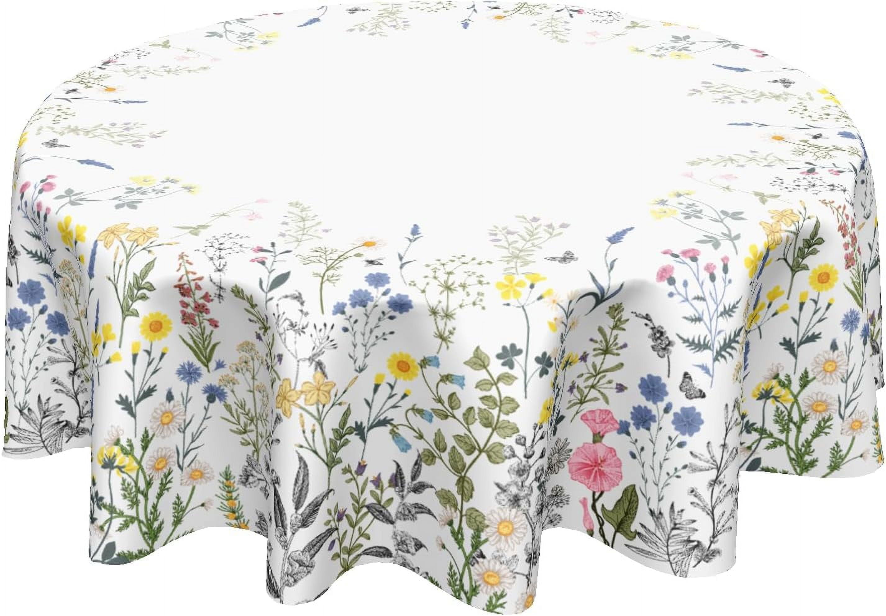 Spring Summer Flower Tablecloth Round 60 Inch Vintage Floral Botanical ...