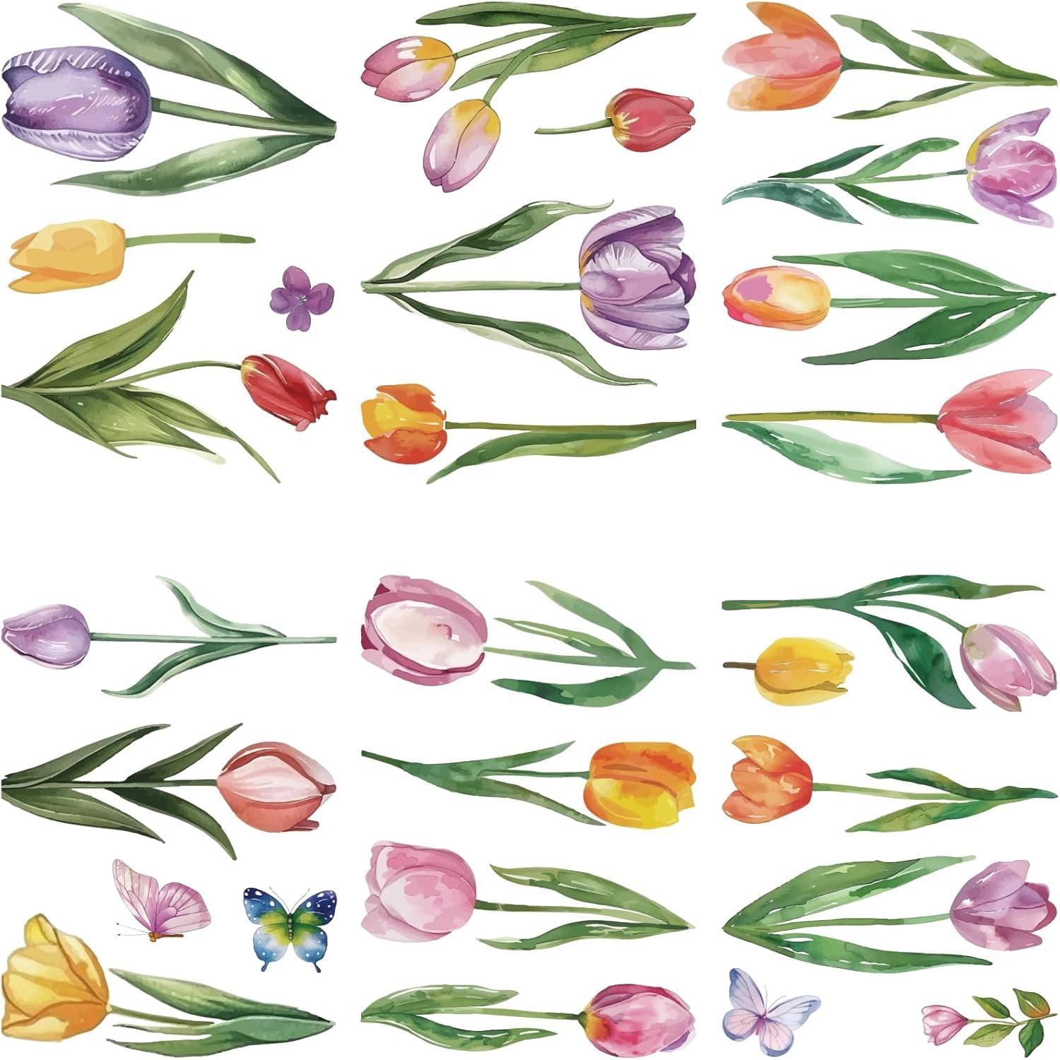 Spring Summer Flower Window Decal Sticker 8 Sheets Adhesive PVC Tulip ...