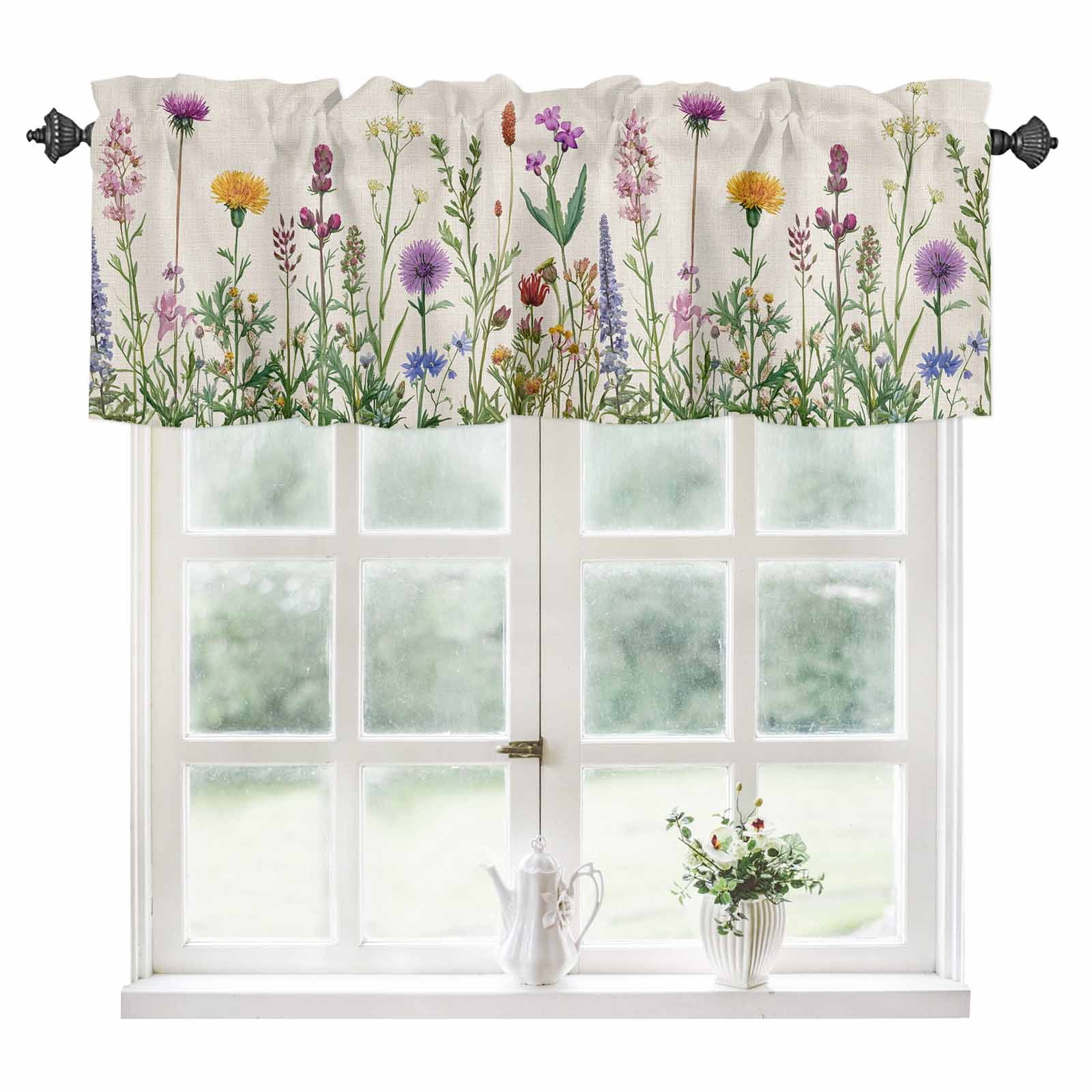 Spring Summer Flowers Kitchen Valances for Windows 42x12 Inch Kitchen ...