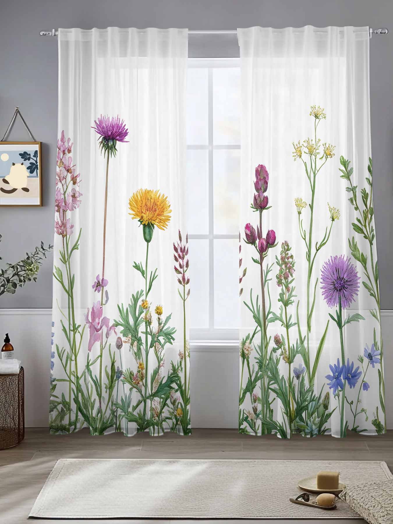 Spring Summer Flowers Sheer Curtains for Living Room Bedroom Farmhouse ...
