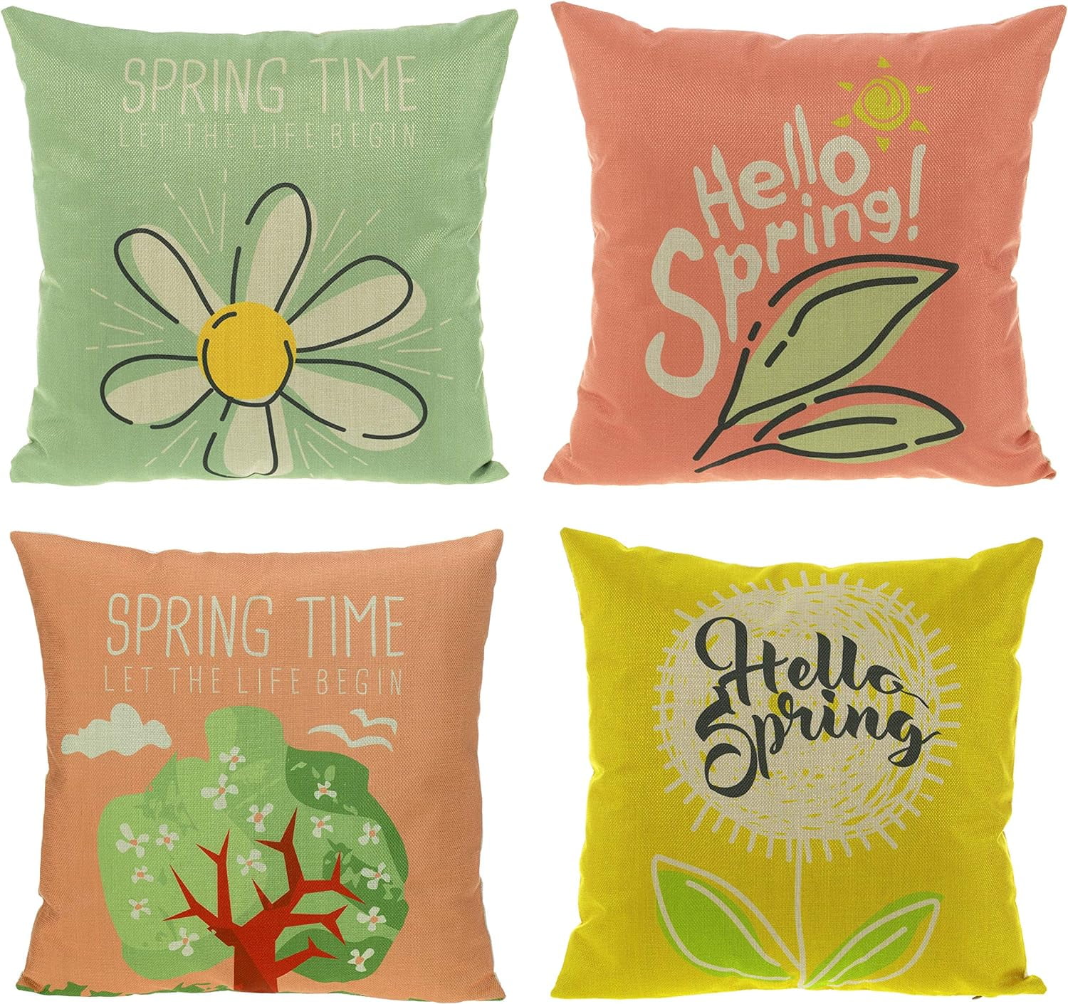 Spring Summer Flowers Throw Pillow Covers for Patio Furnitures Porch ...