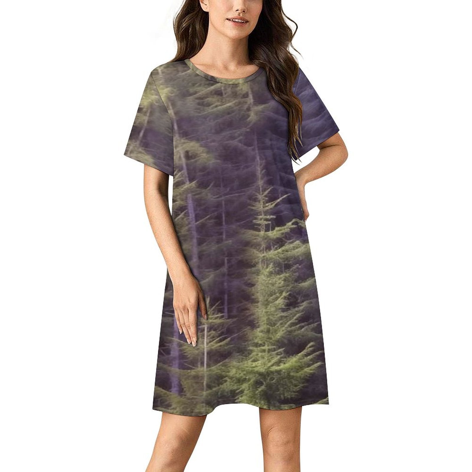 Spring Summer Forest Women Nightgown Sleepwear Short Sleeves For ...