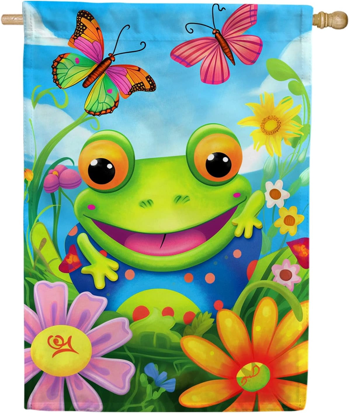 Spring Summer Frog House Flag Double Sided Whimsical Froggy Fun ...
