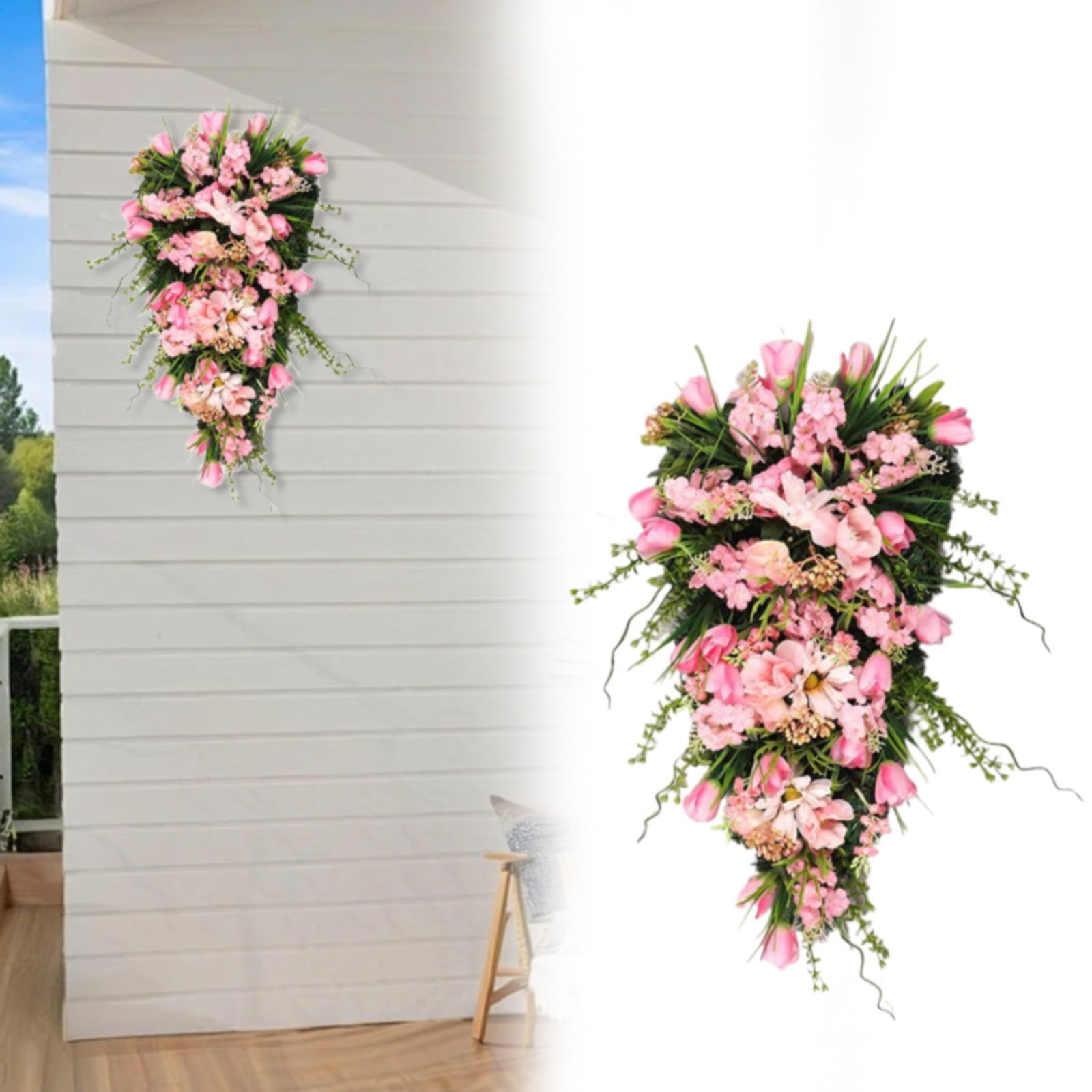 Spring Summer Front Door Teardrop Wreath Artificial Floral Wreath For ...