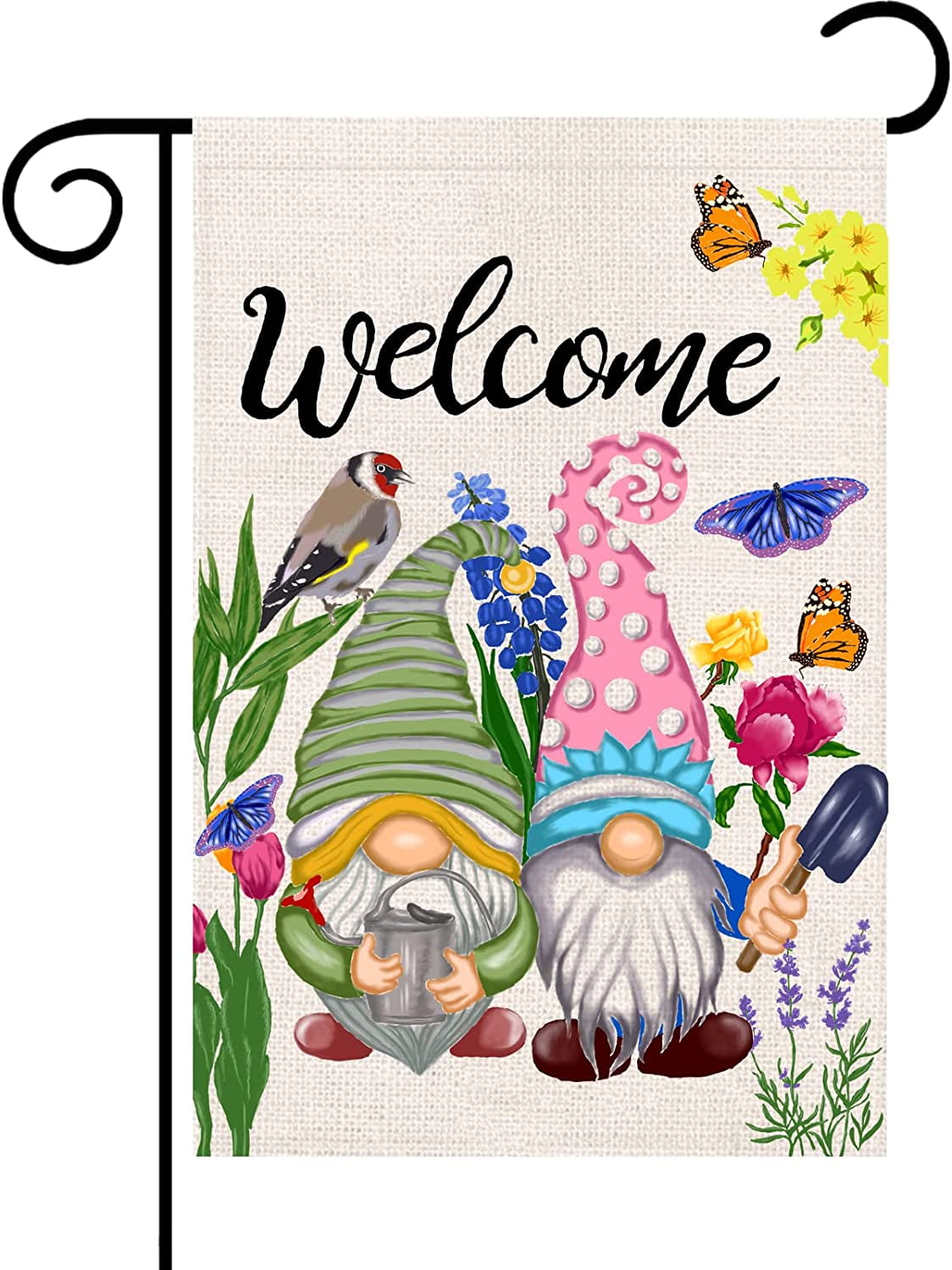 Spring Summer Garden Flag 12x18 Inch Double Sided,Goldfinch,Gnome and ...