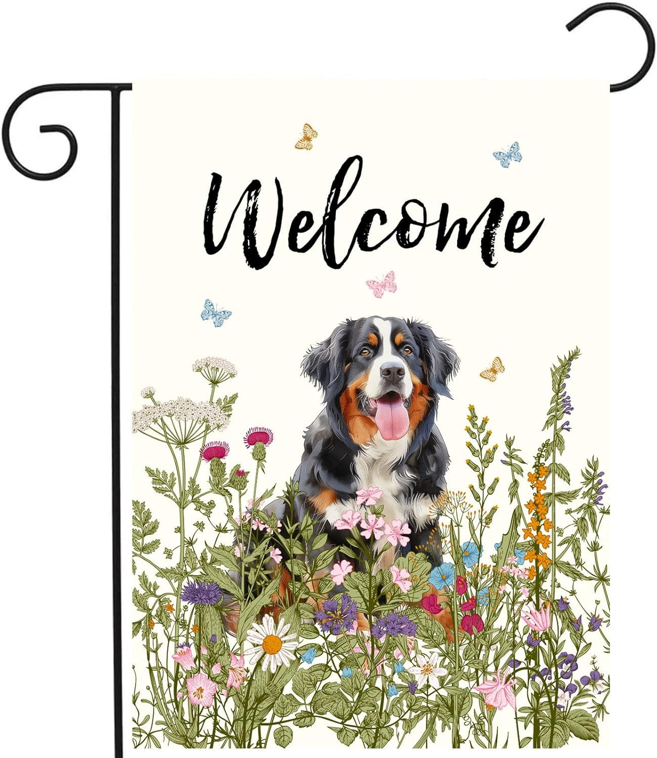 Spring Summer Garden Flag Floral Bernese Mountain Yard Flag Flower Dog Garden Flags for Outside ...