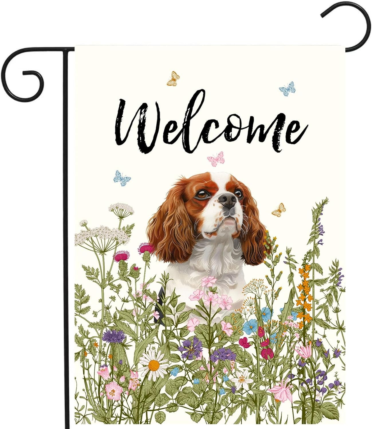 Spring Summer Garden Flag Floral Cavalier King Charles Spaniel Yard ...