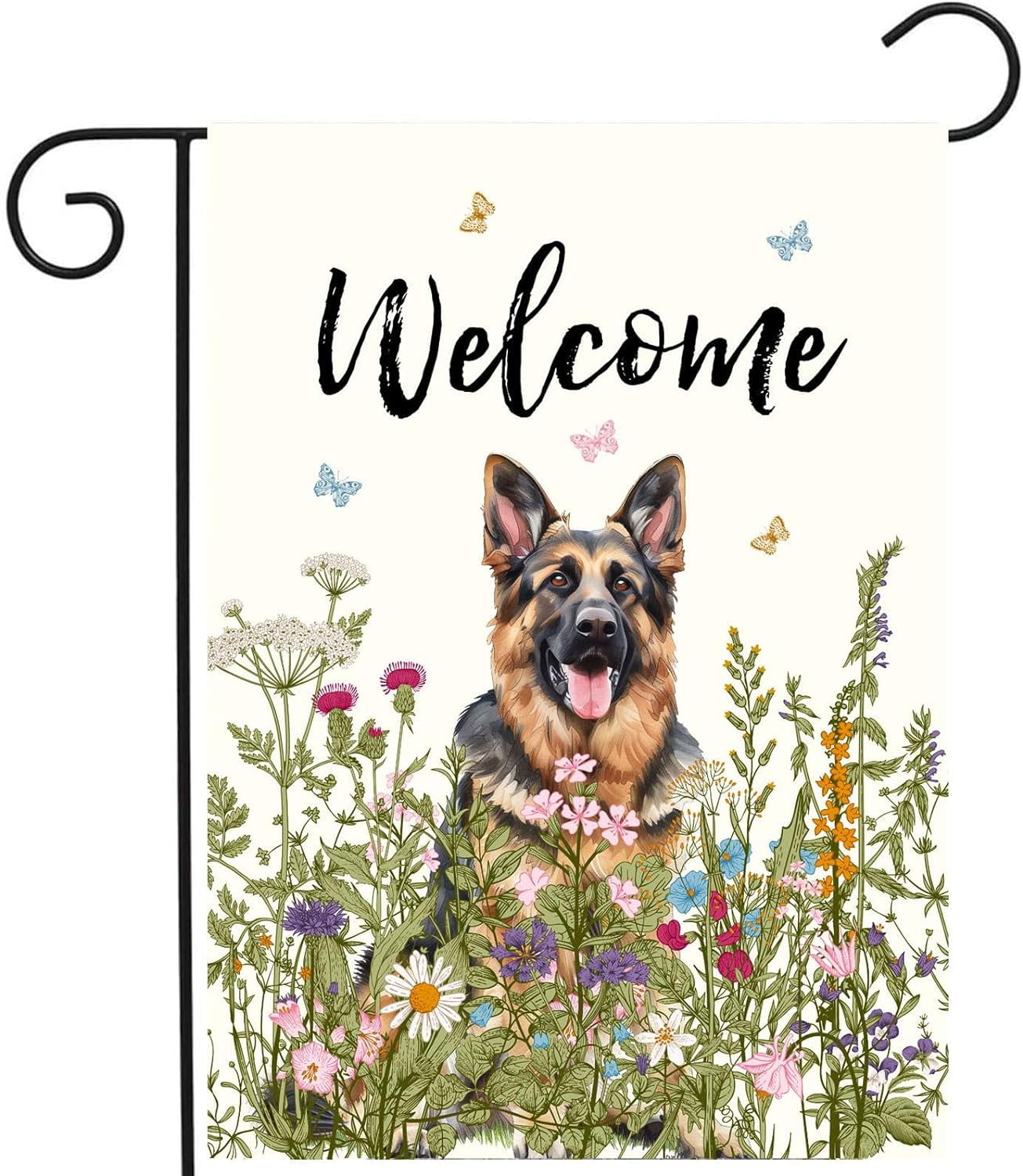 Spring Summer Garden Flag Floral German Shepherd Yard Flag Flower Dog ...