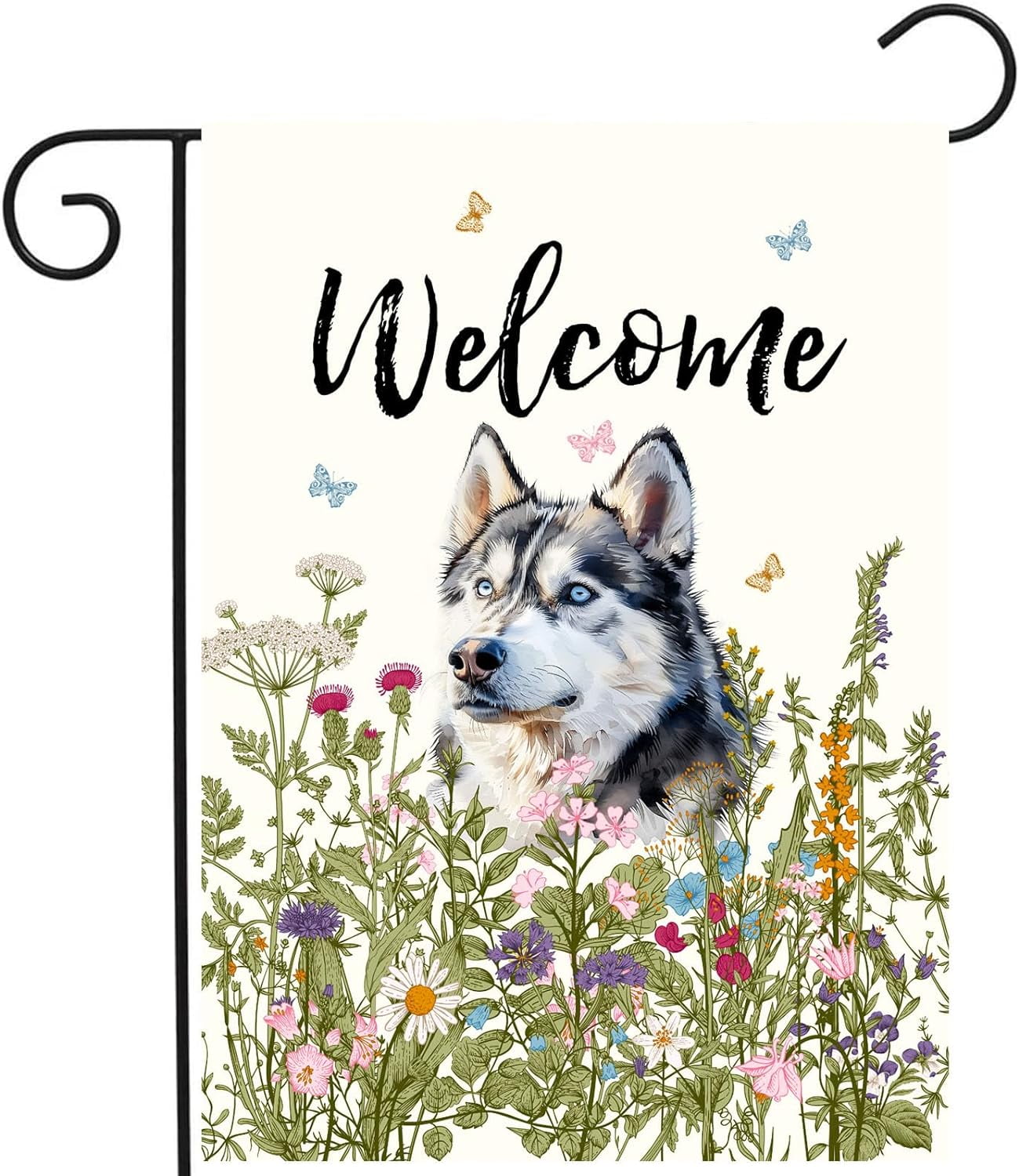 Spring Summer Garden Flag Floral Husky Yard Flag Flower Dog Garden ...