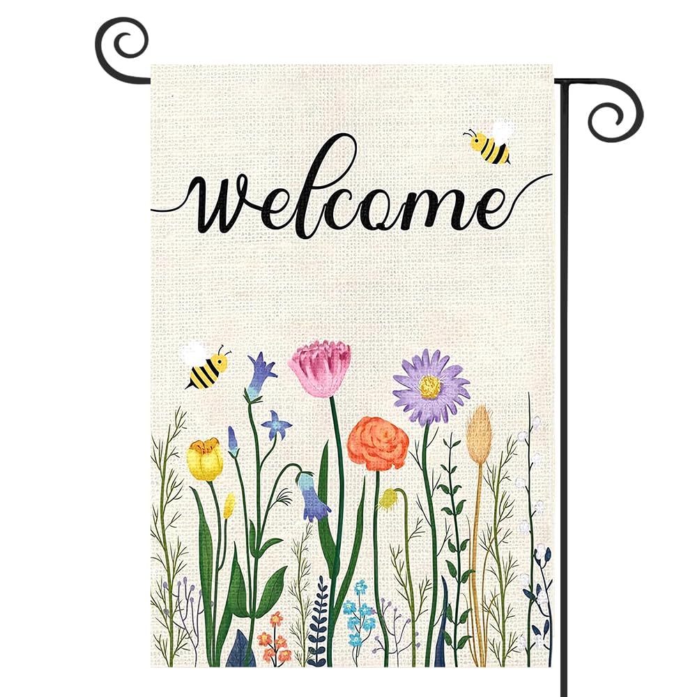 Welcome Spring Summer Floral Garden Flag Double Sided, Small Vertical ...