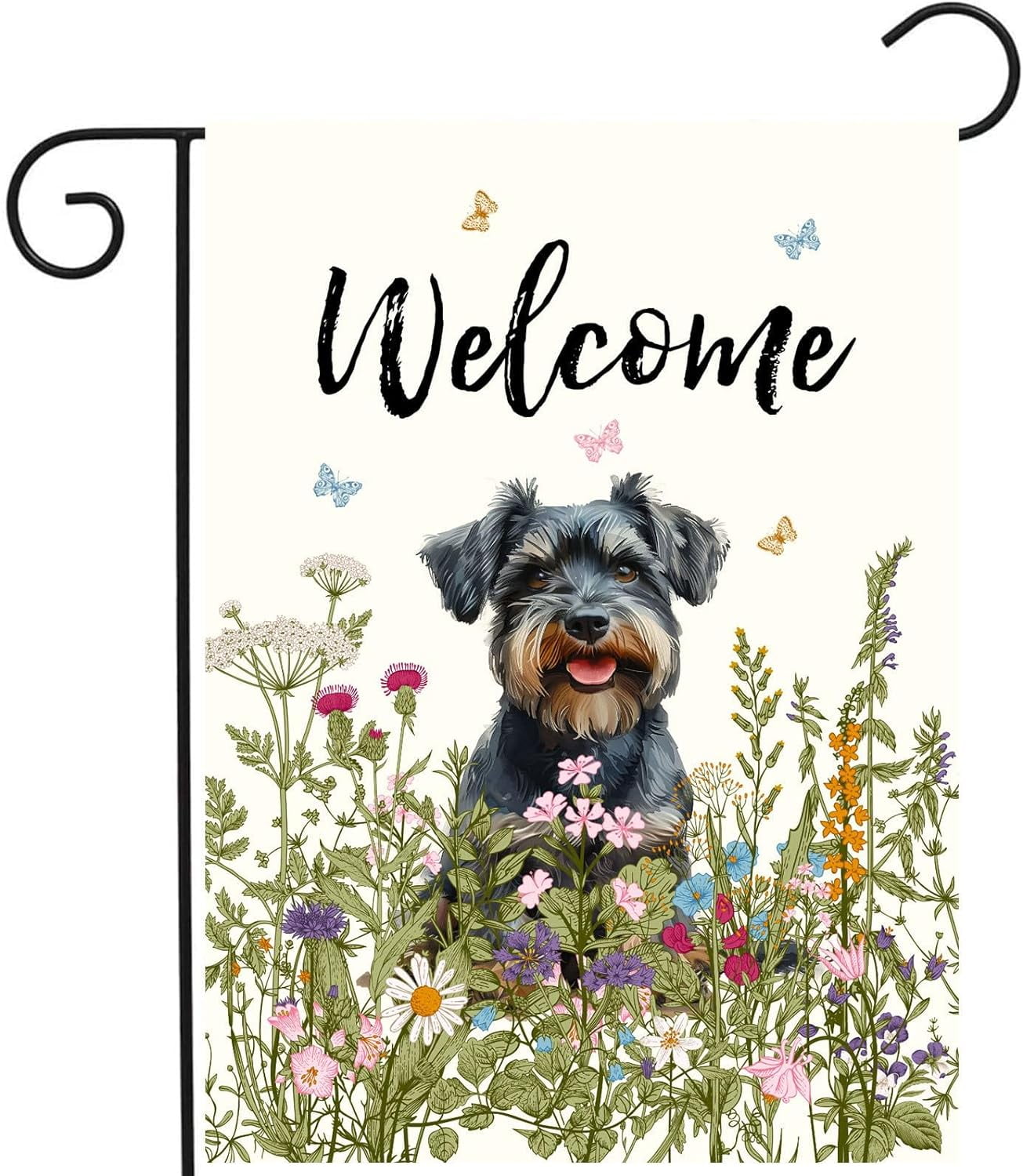 Spring Summer Garden Flag Floral Schnauzer Yard Flag Flower Dog Garden ...