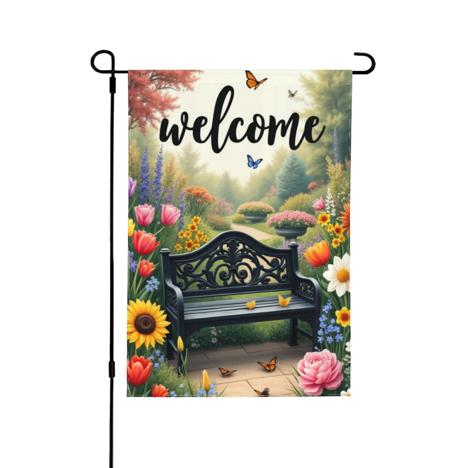 Spring Summer Garden Flag Welcome For Outside A Garden Filled With Lots ...