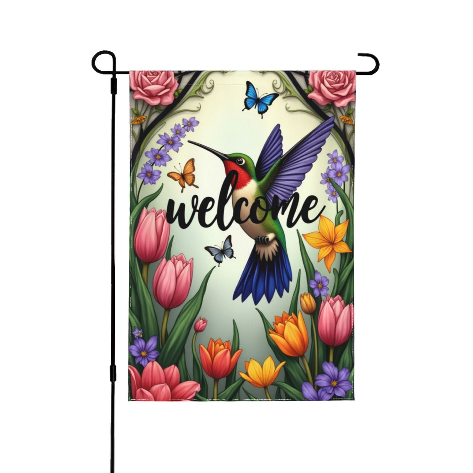 Spring Summer Garden Flag Welcome For Outside Stained Glass Window With ...