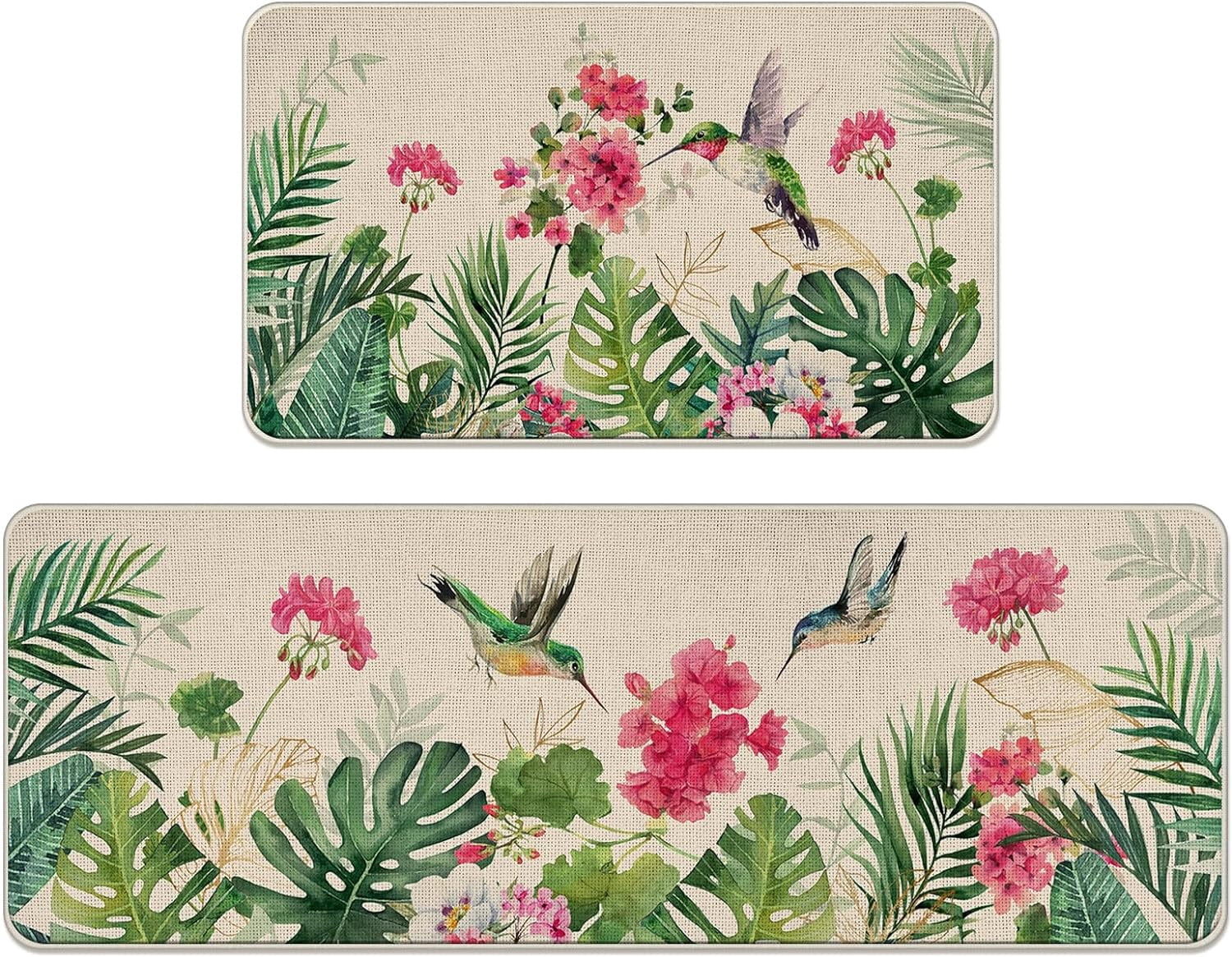 Spring Summer Geranium Flower Kitchen Rugs Set of 2, Hummingbird Red ...