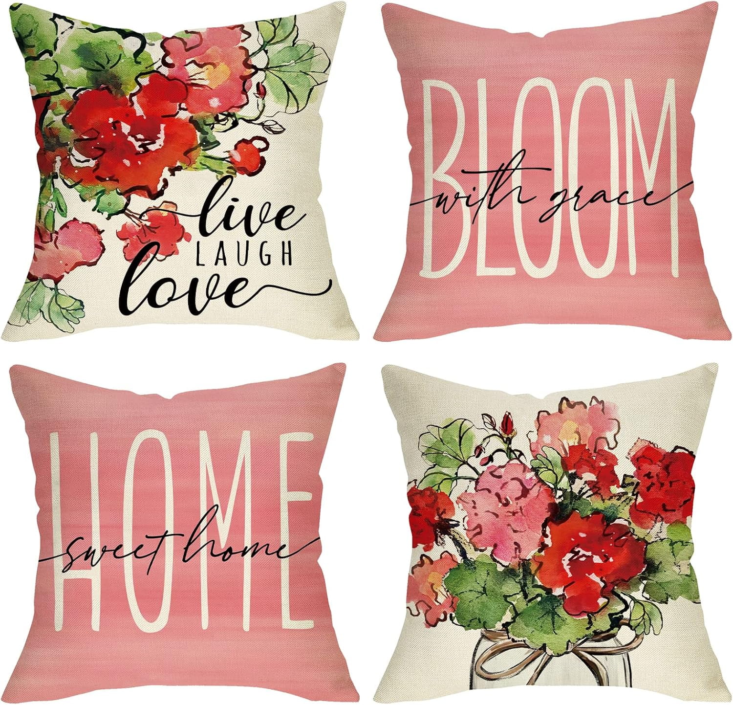 Spring Summer Geranium Flowers Decorative Throw Pillow Cover 18 x 18 ...