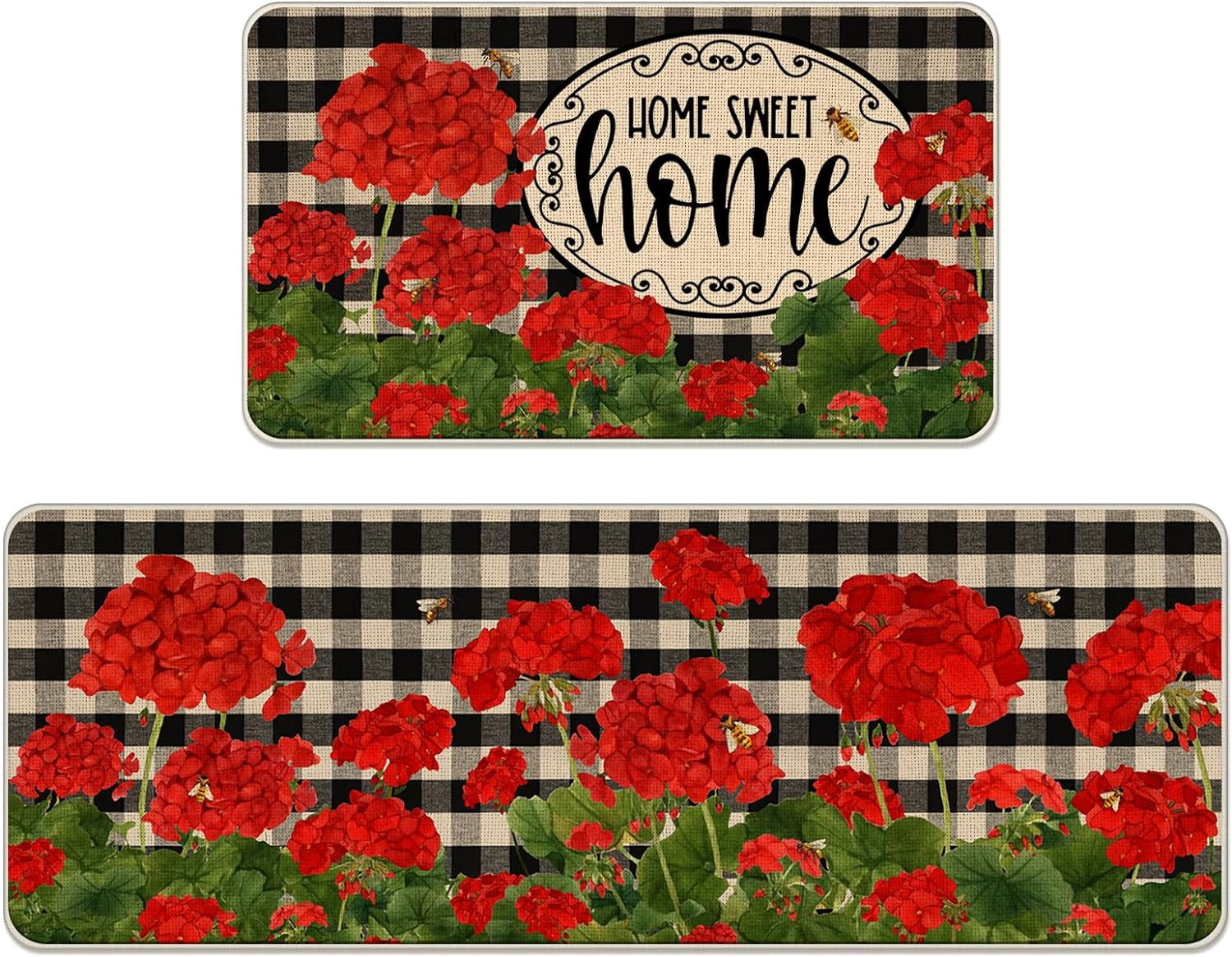 Spring Summer Geranium Home Sweet Home Kitchen Rugs Set of 2, Red ...