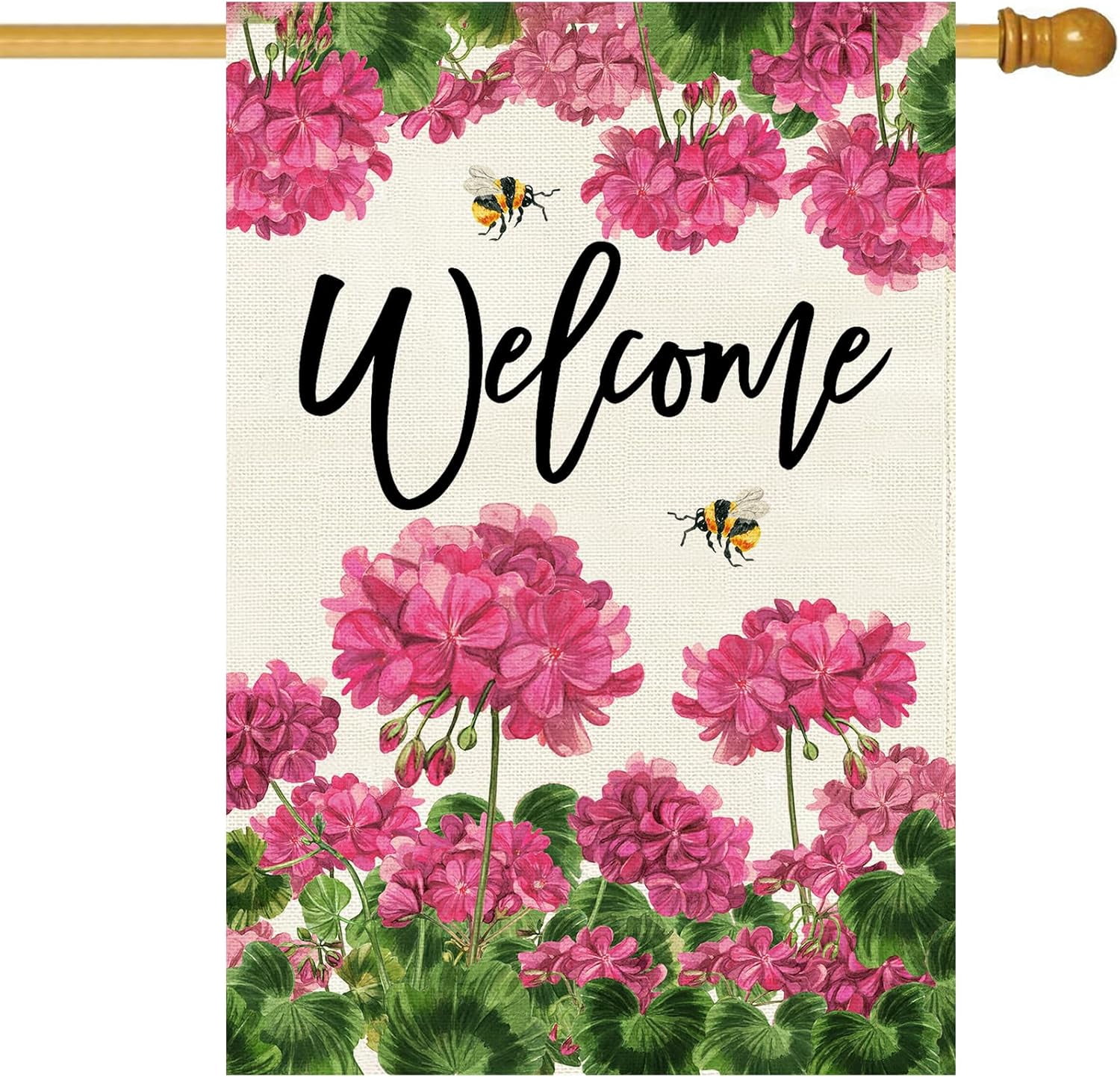 Spring Summer Geranium Welcome House Flag Double Sided Burlap,Pink ...
