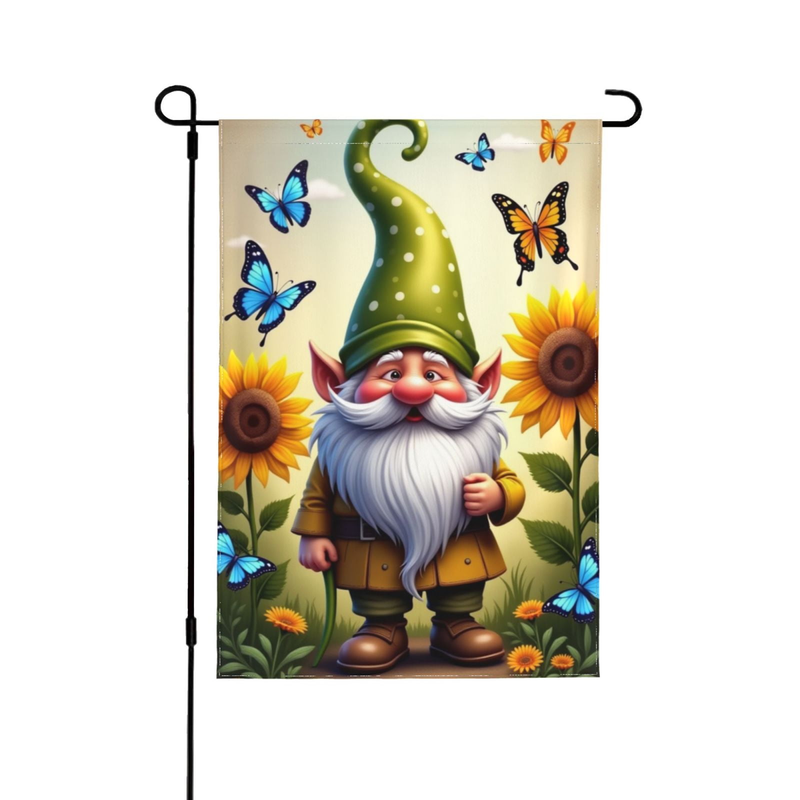Spring Summer Gnome Garden Flag With Butterflies And Sunflowers Double ...