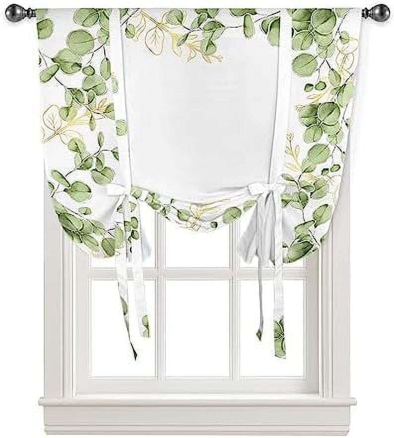 Spring Summer Green Gold Leaf Tie Up Curtains for Kitchen Bedroom ...