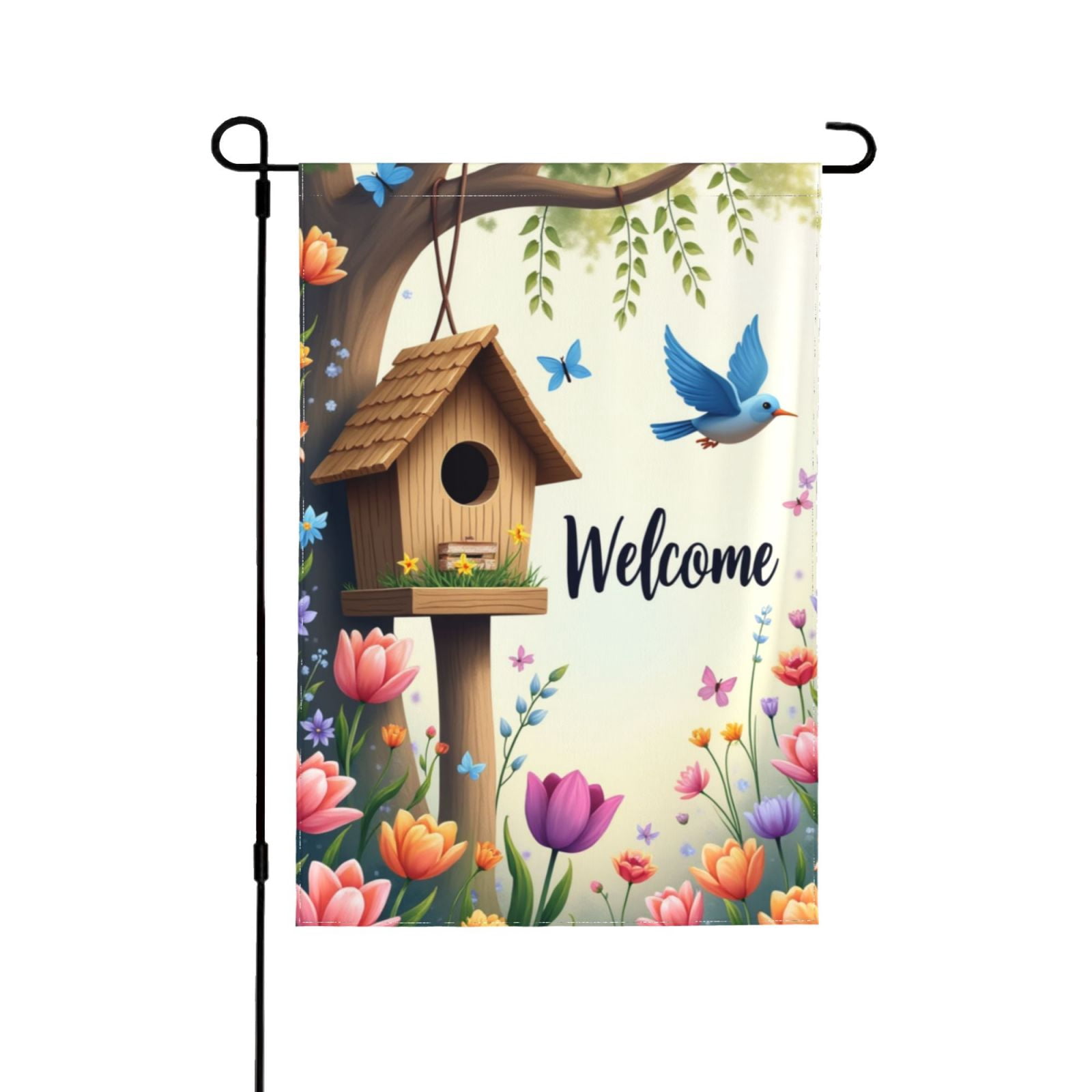 Spring Summer Happy Bird Garden Flag Welcome For Outside A Birdhouse In ...