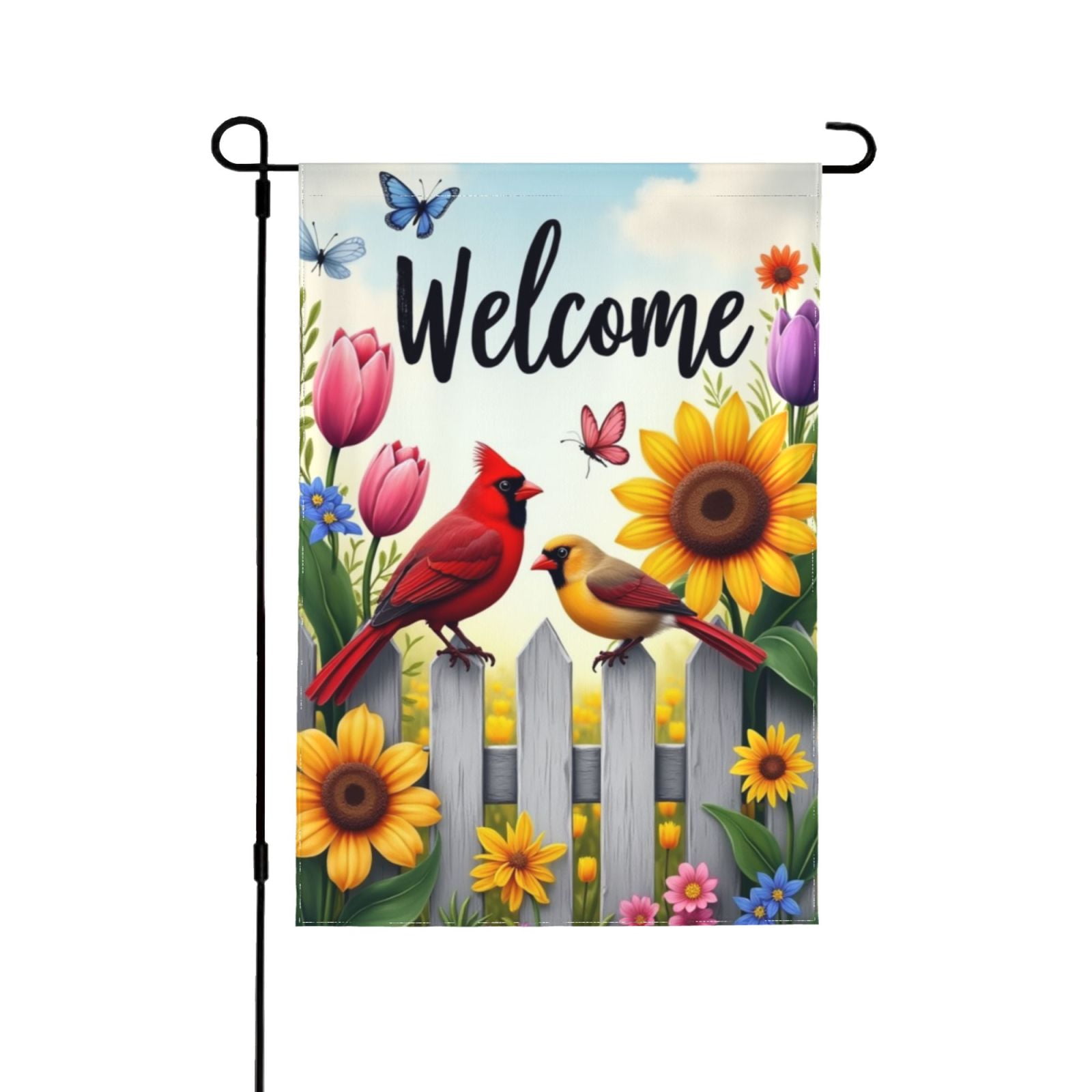 Spring Summer Happy Garden Flag Welcome For Outside A Couple Of Red ...