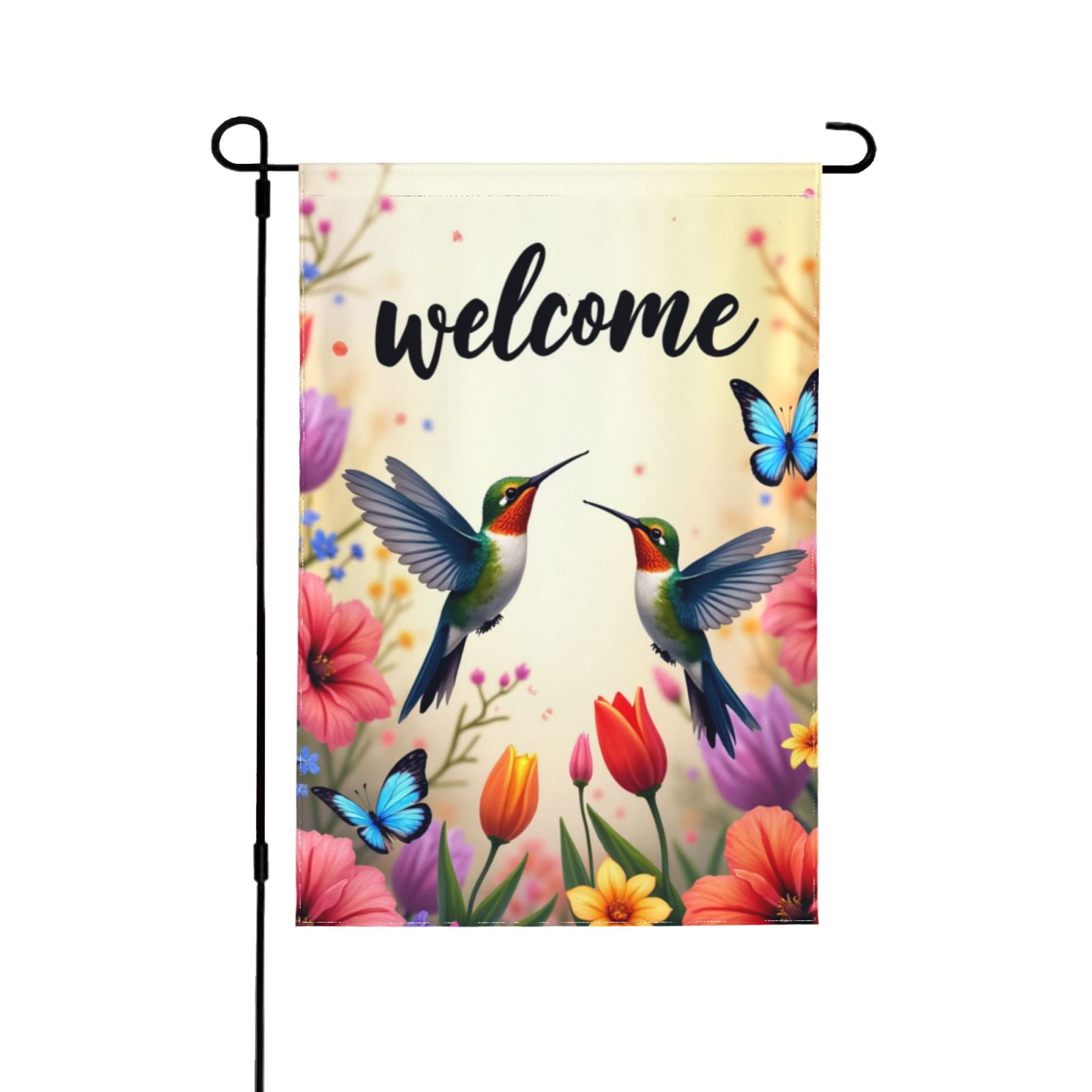 Spring Summer Happy Garden Flag Welcome For Outside Hummingbirds And ...