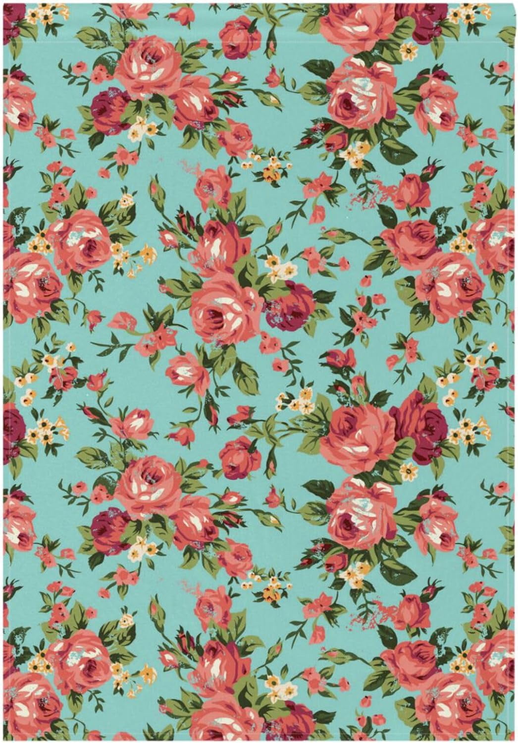 Spring Summer House Flag 28x40 Double Sided Chic Vintage Roses in Teal ...