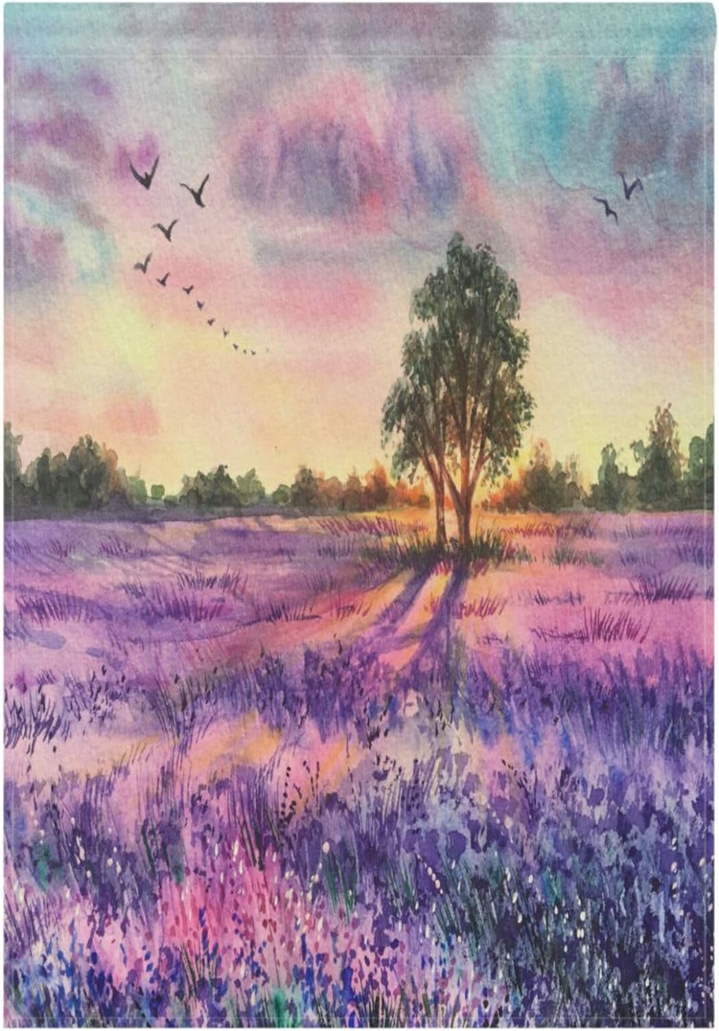 Spring Summer House Flag 28x40 Double Sided Watercolor Lavender Field ...